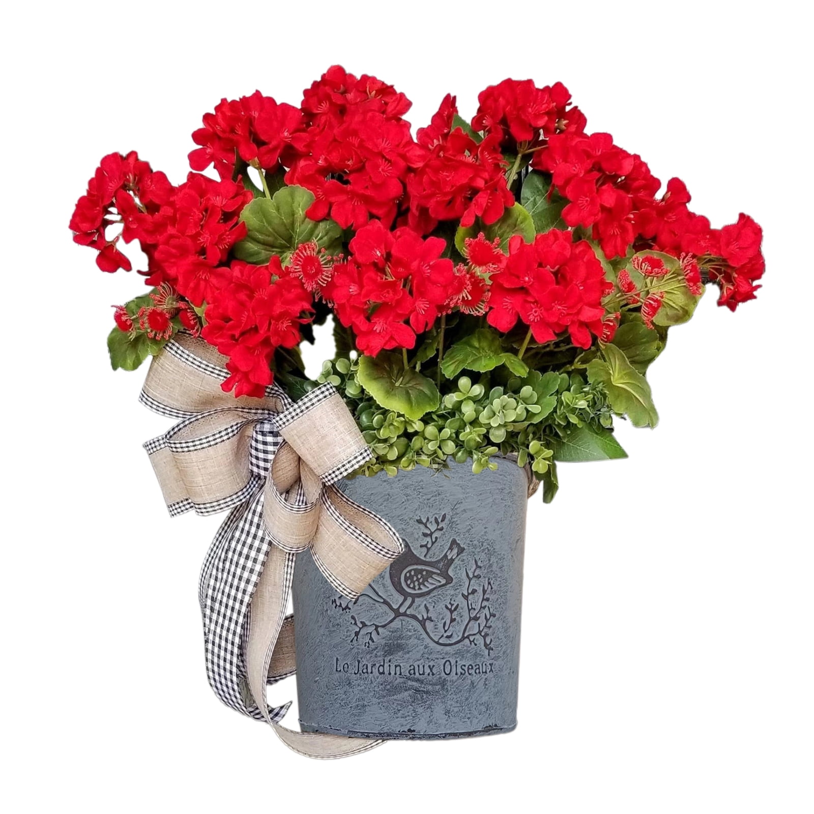 Red Geranium Bucket Wreath Garland Wall Decor Durable Colorful With ...