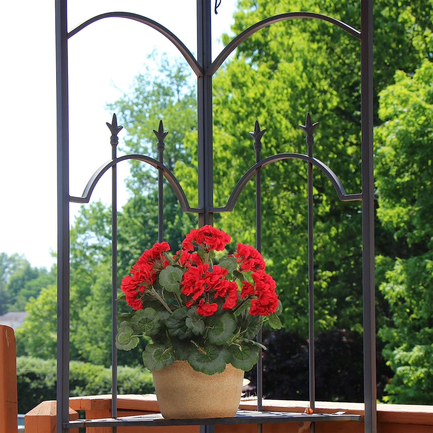 Red Geranium Bush: 7 Realistic Silk Dusty Foliage, UV Resistant, Indoor ...