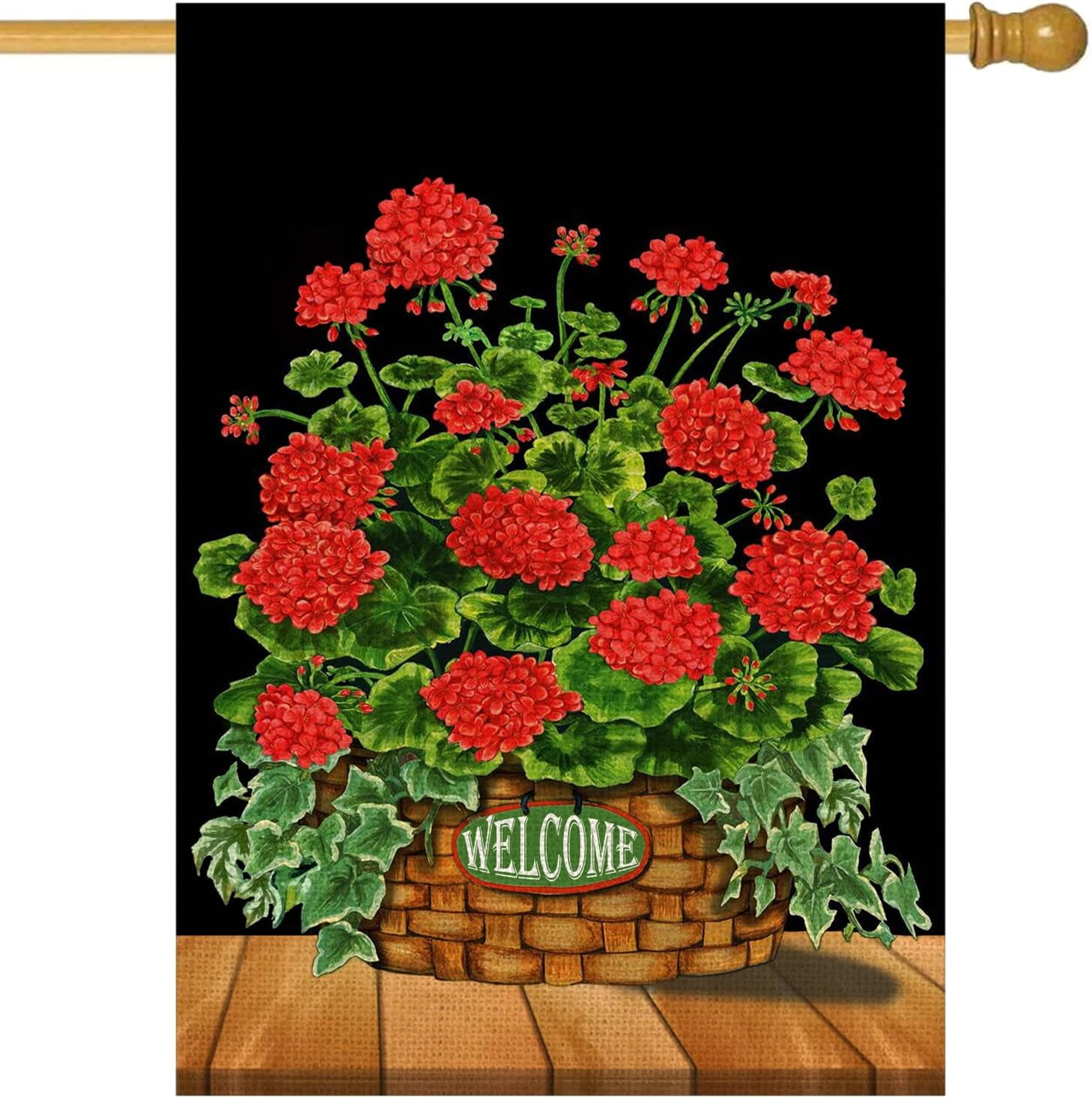 Red Geranium Flower Welcome House Flag 12 X 18 inch Double Sided Floral ...
