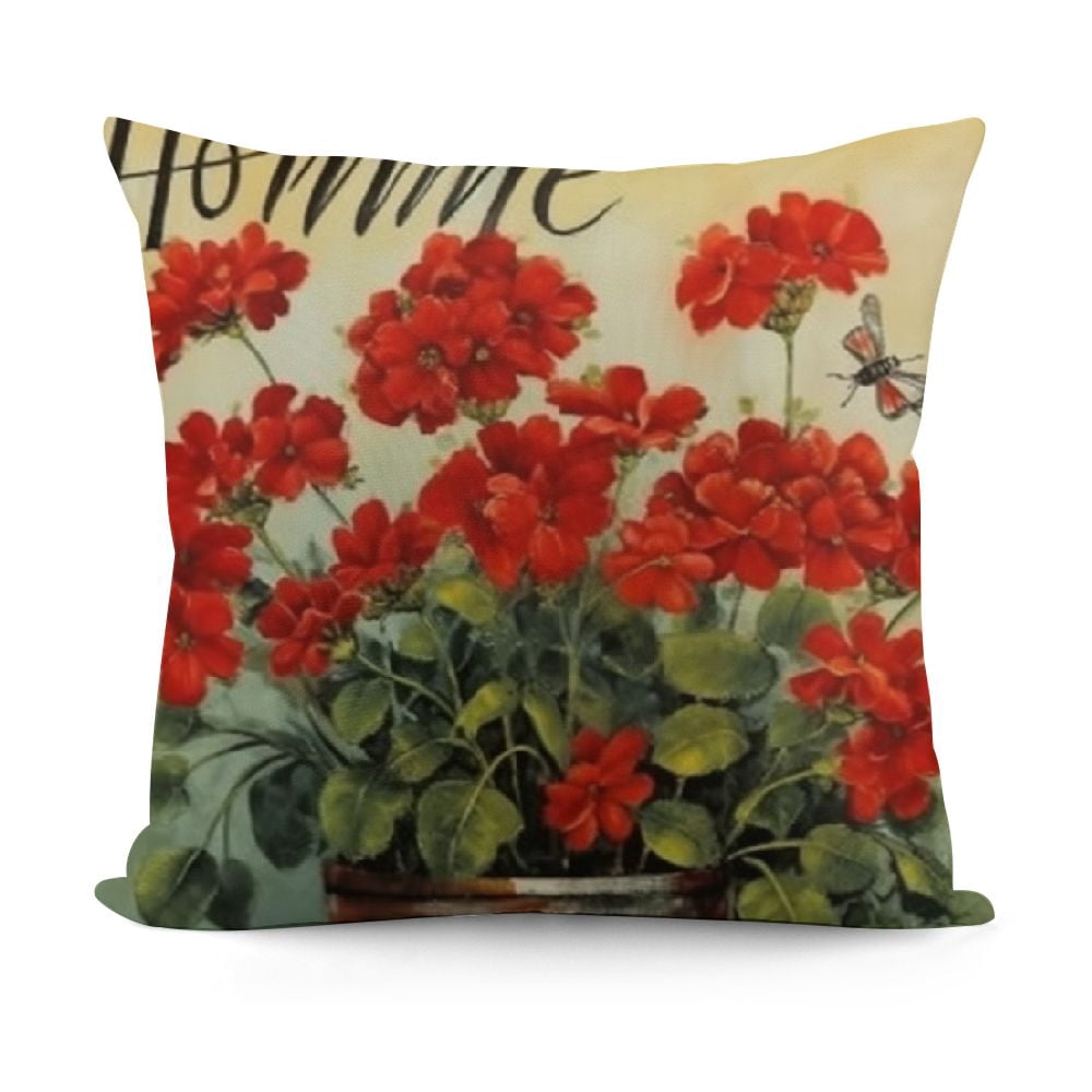 Red Geranium Flowers Pillow Covers Red Floral Bloom Home Sweet Home ...