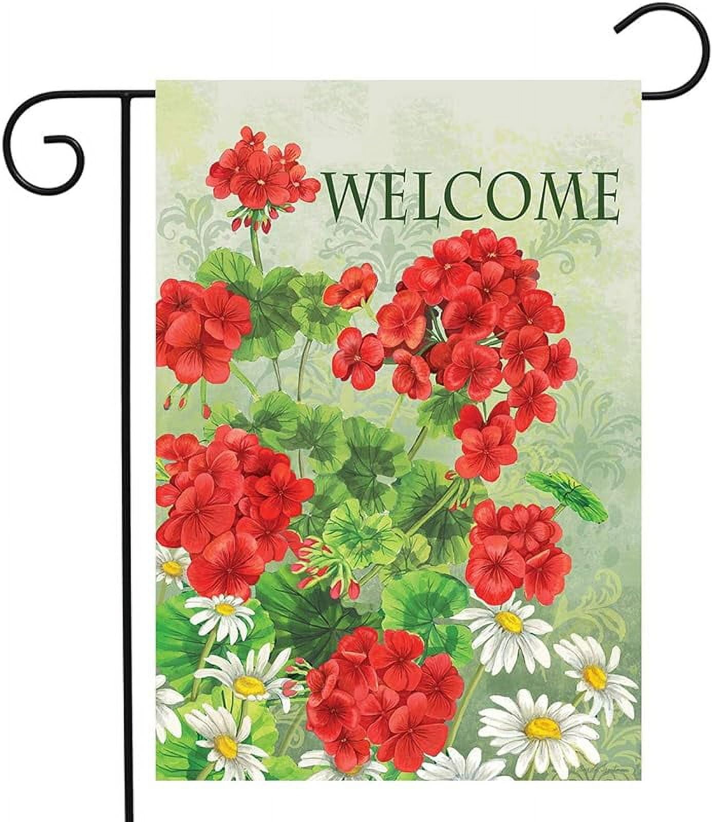 Red Geraniums Summer Garden Flag Welcome Floral 18" x 12.5" - Walmart.com