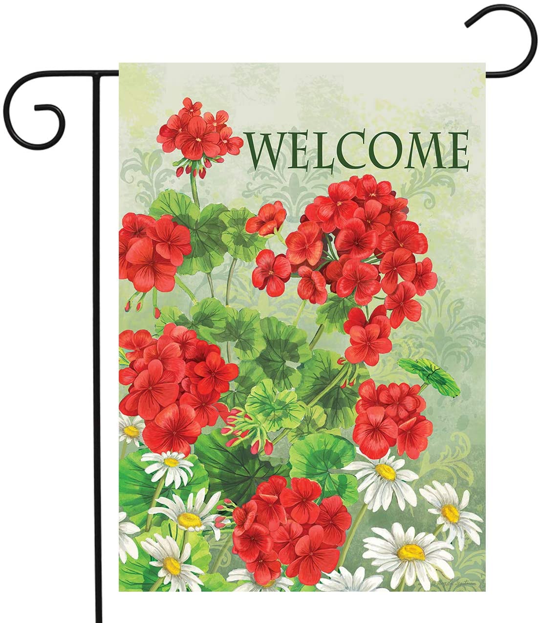 Red Geraniums Summer Garden Flag Welcome Floral - Walmart.com