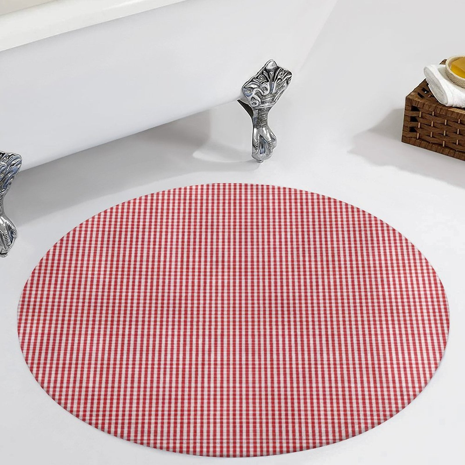 Red Gingham Check-2 Area Round Carpet Living Room Bedroom Rugs Door Pad ...