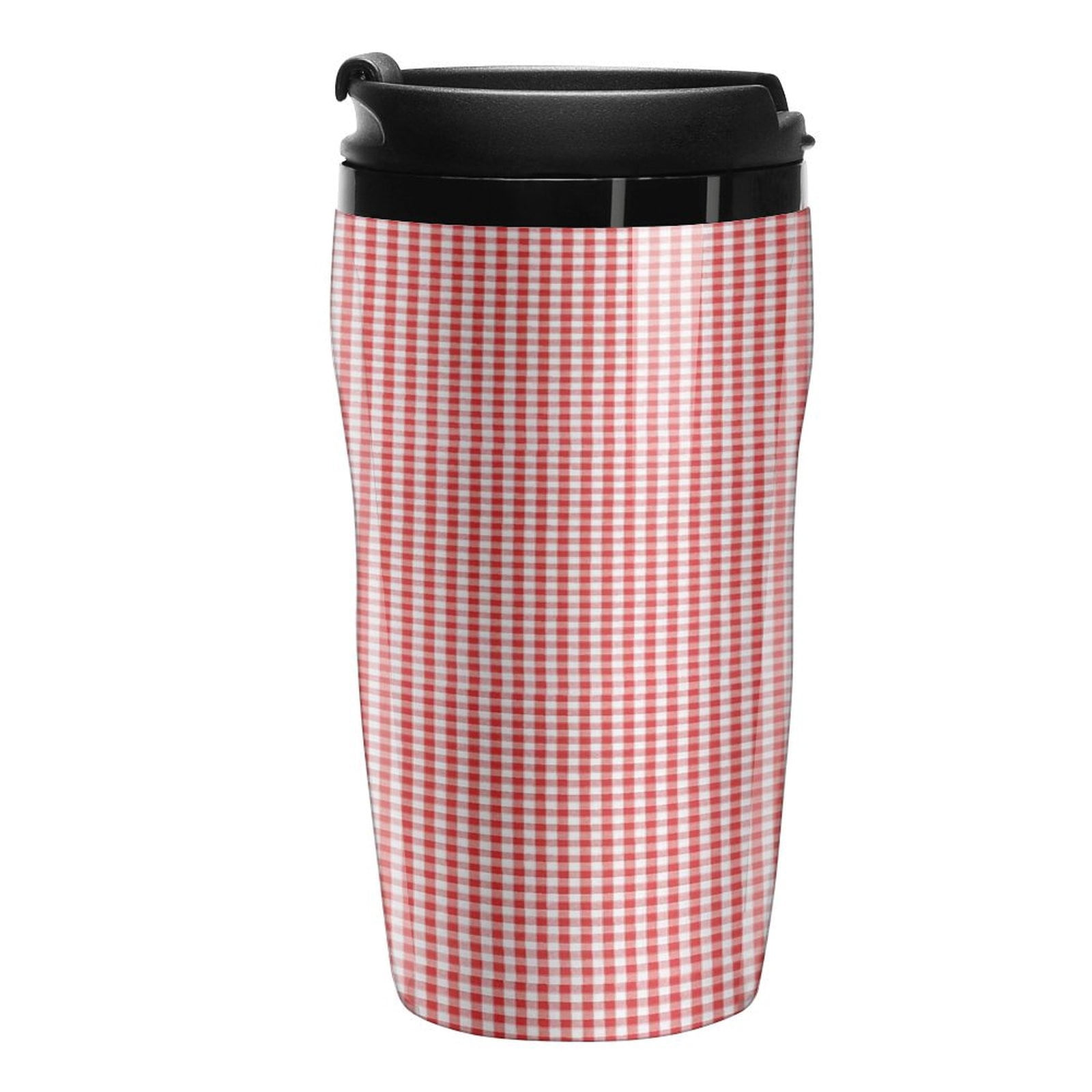Red Gingham Check Double Walled Coffee Cup Plastic Water Bottle ...
