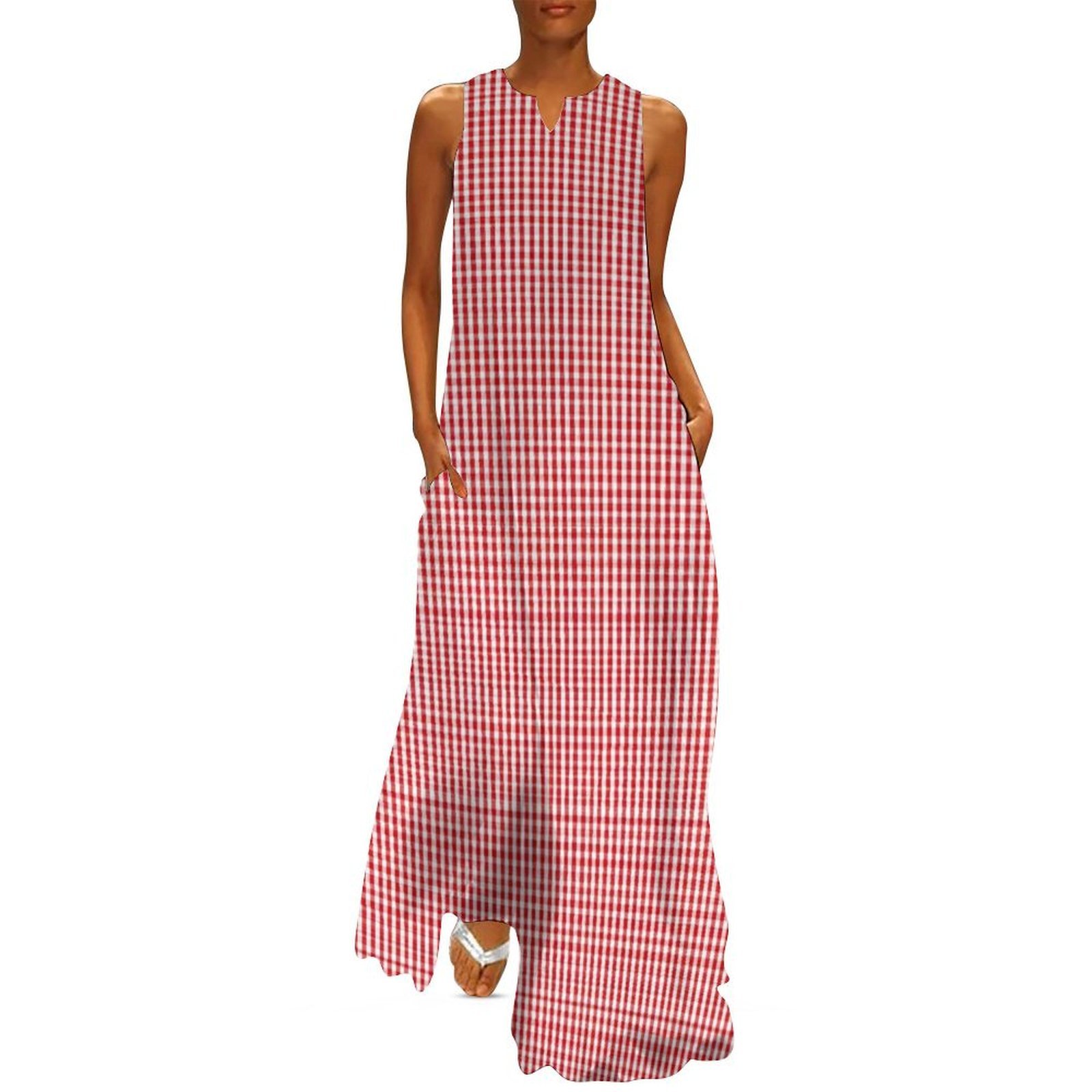 Red Gingham Check Long Dress luxury evening dresses women clothing new ...
