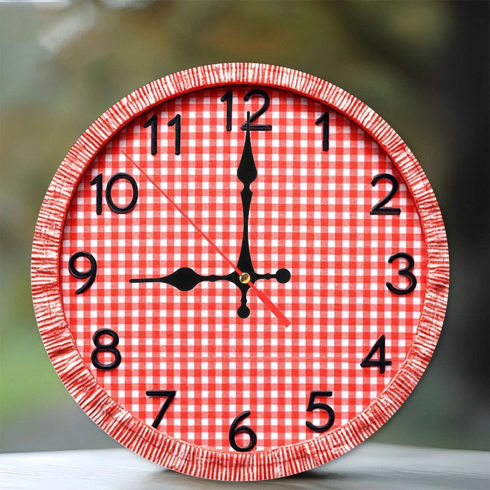 Red Gingham Check Wall Clock Home Decor Farmhouse Kitchen 10-Inch ...