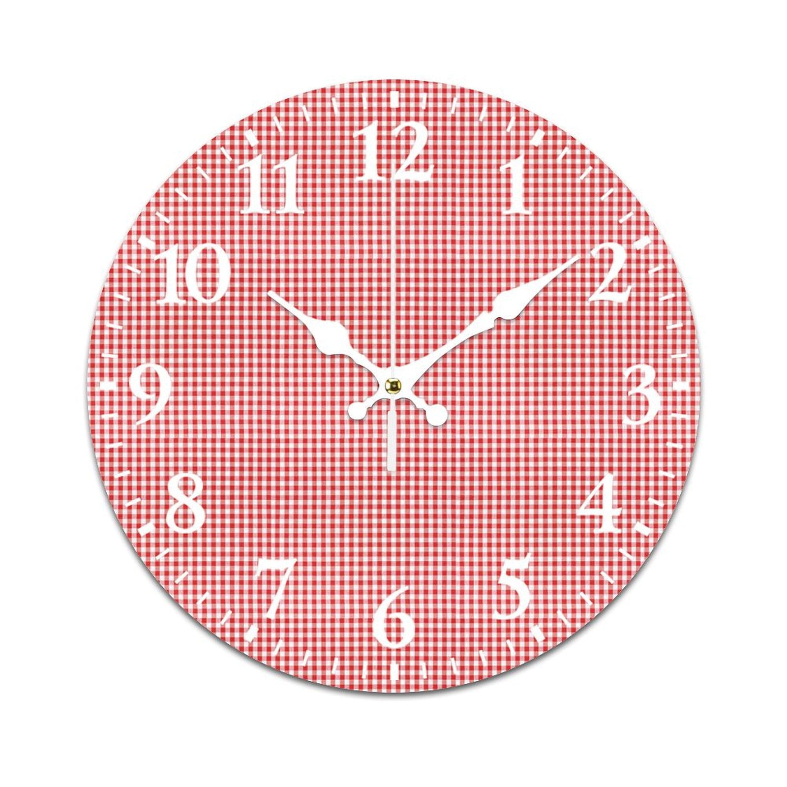 Red Gingham Check Wall Clock Modern Design Clocks Wall Hanging Home ...