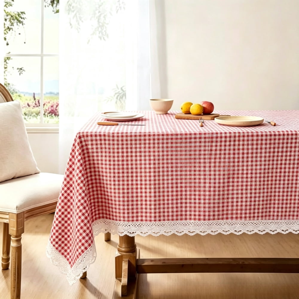 Red Gingham Picnic Tablecloth, Polyester Cotton Blend Table Cover for ...