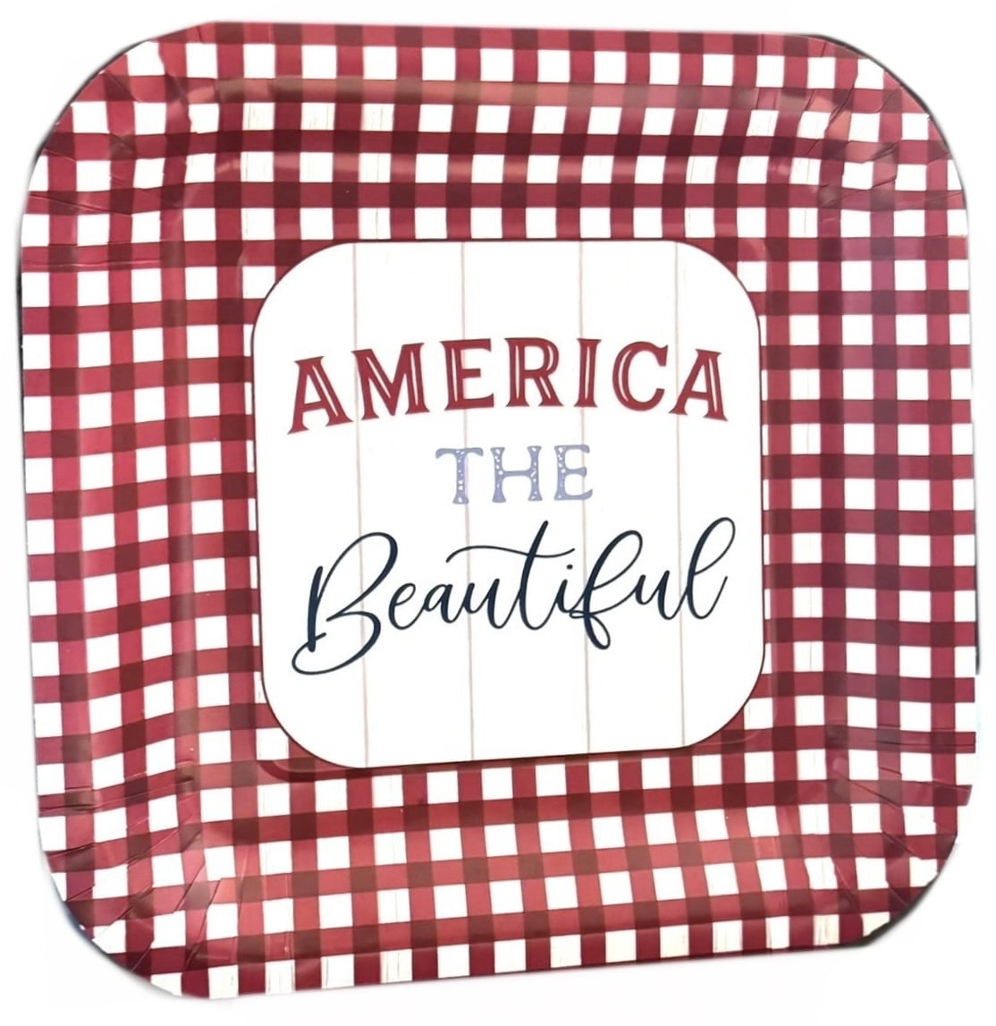 Red Gingham Plaid Patriotic "America The Beautiful" 12 Count Disposable ...