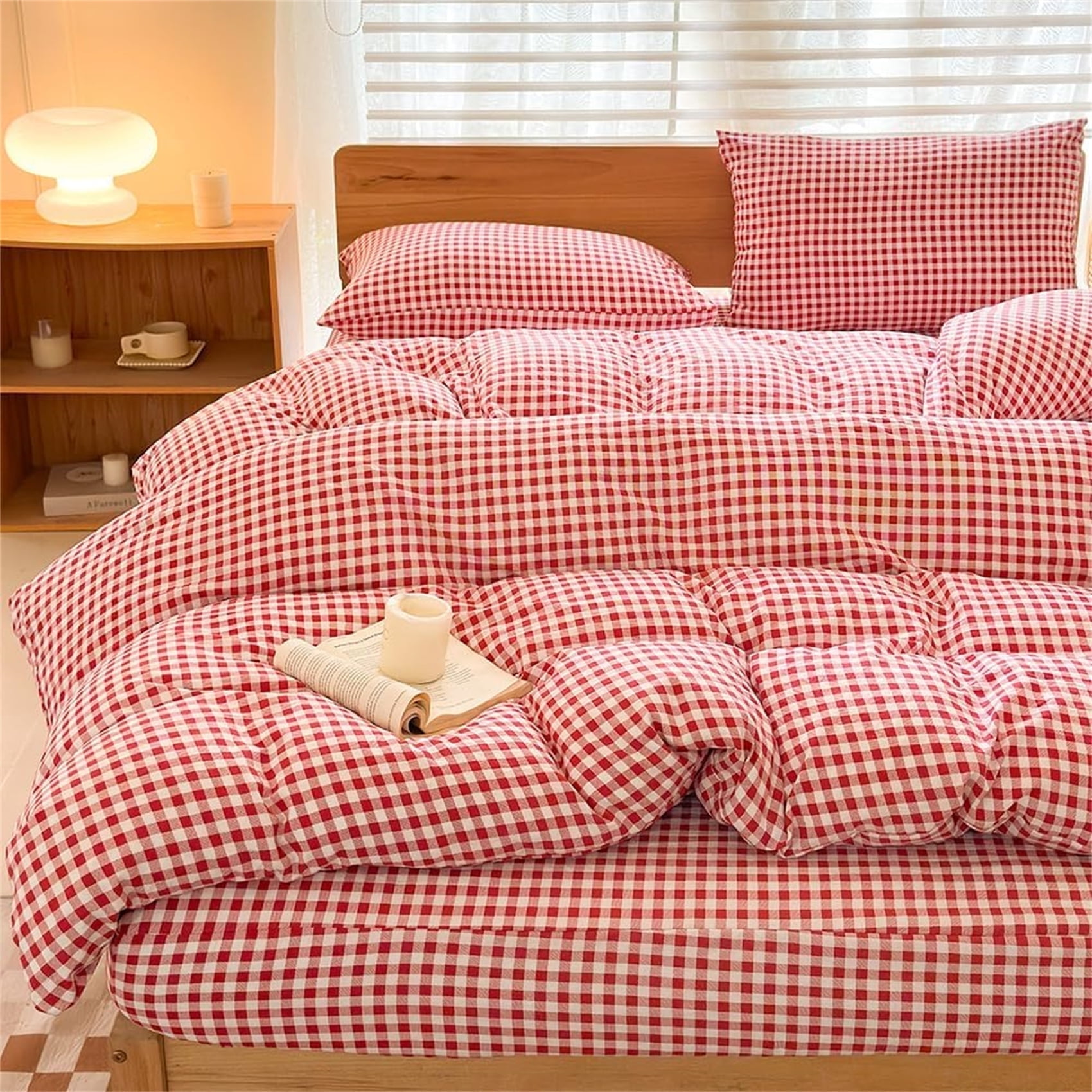 Red Gingham Queen Duvet Cover Set, Red Plaid Comforter Cover Set, 3 ...