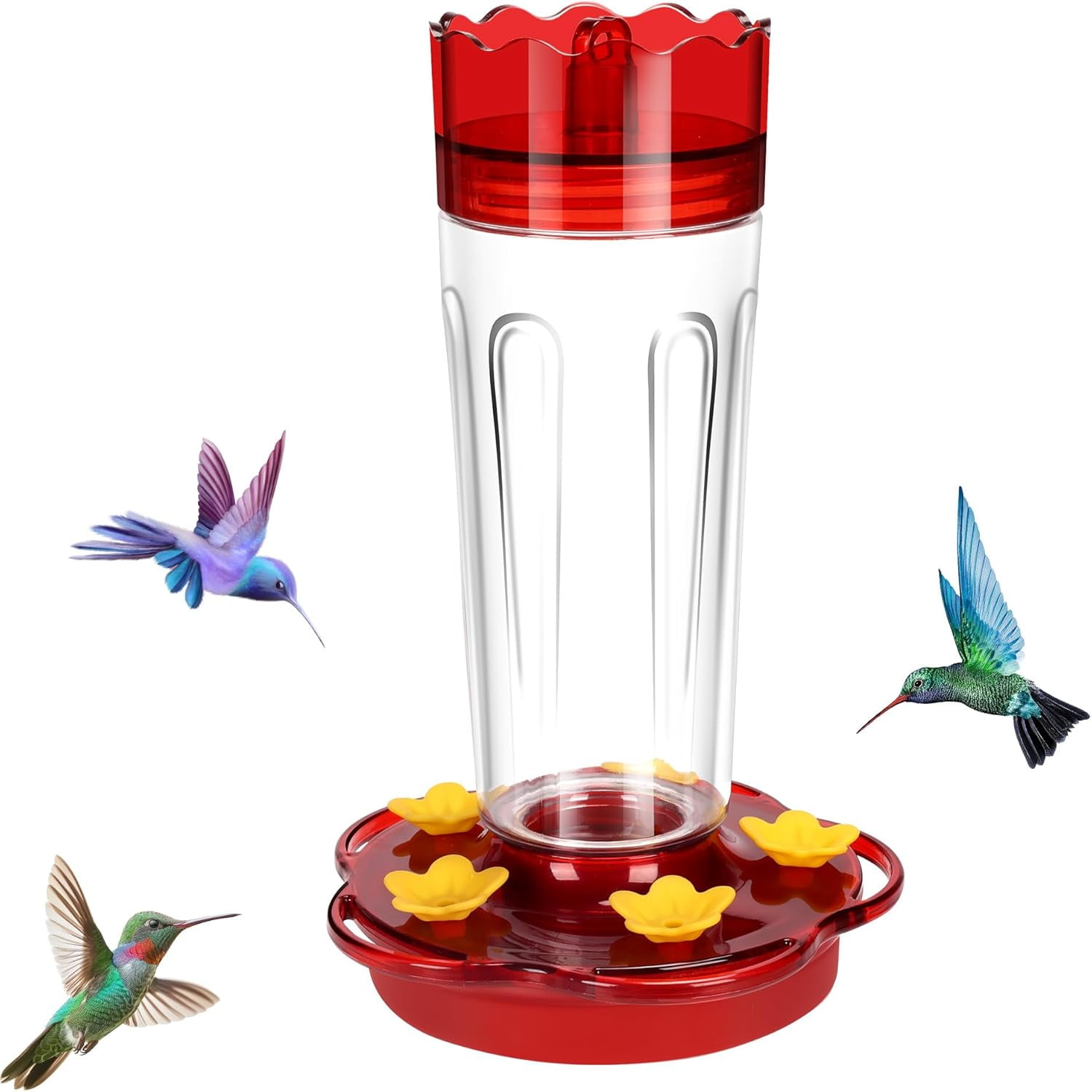 Red Glass Hummingbird Feeder with 5 Ports, Ant-Proof Design, Hanging ...