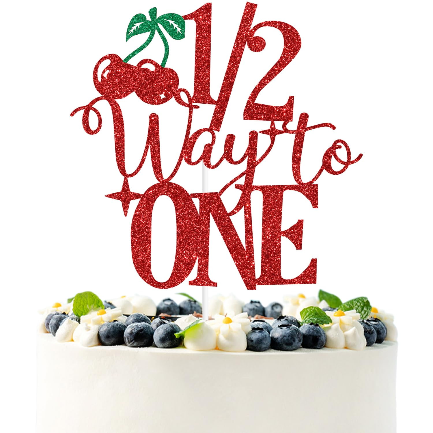 Red Glitter 1/2 Way to One AIS1 Cake Topper, Cherry Sweet 6 Months ...