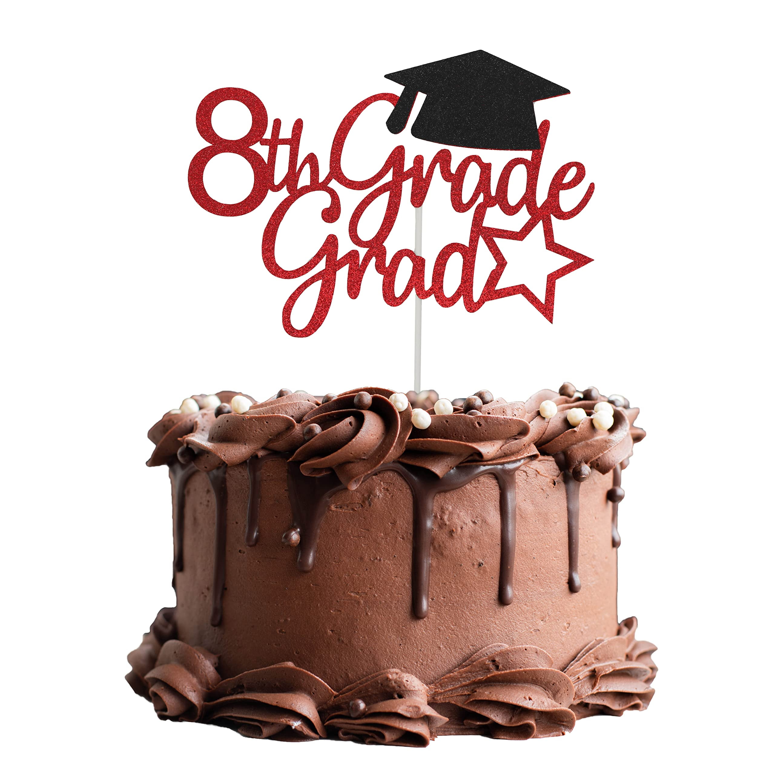 Red Glitter 8th Grade Grad Cake Topper, MDH18th Grade Graduation ...