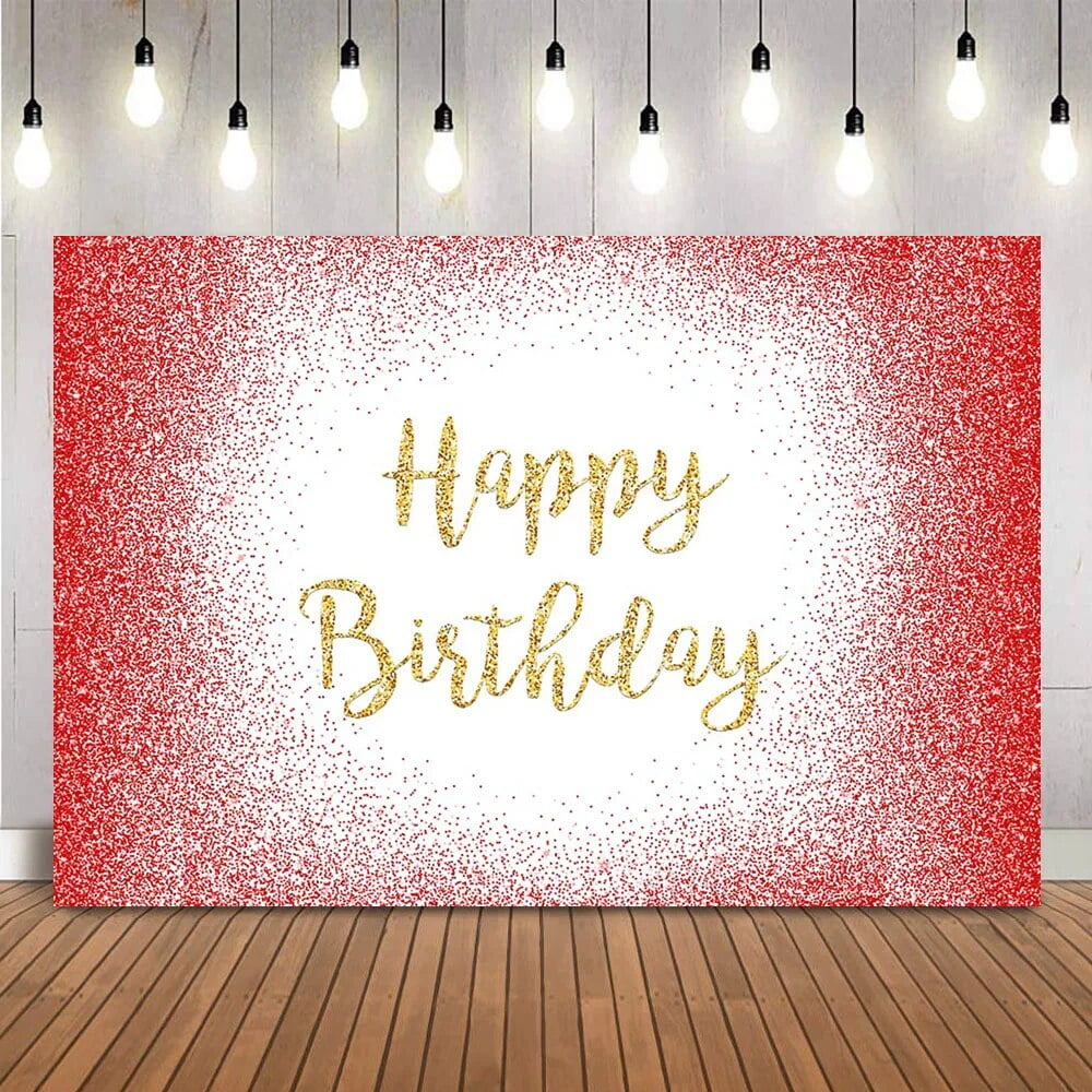 Red Glitter Birthday Backdrop Happy Birthday Golden Background for Photo Studio Photocall Adult ...