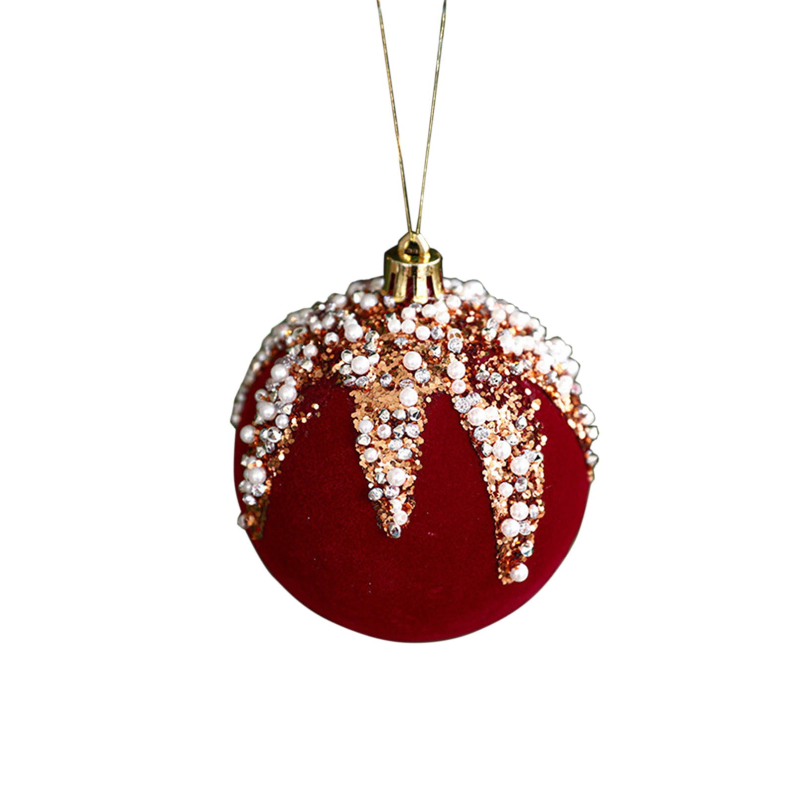 Red Glitter Christmas Ball Ornaments with Bead and Sequin Decoration ...