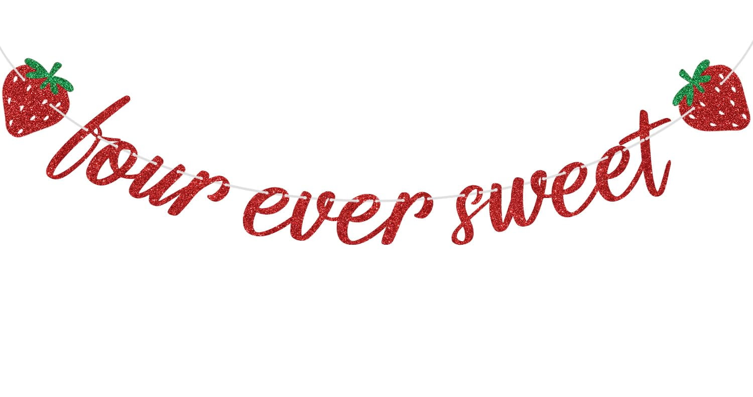 Red Glitter Four Ever Sweet Banner, Strawberry Happy 4th Birthday ...