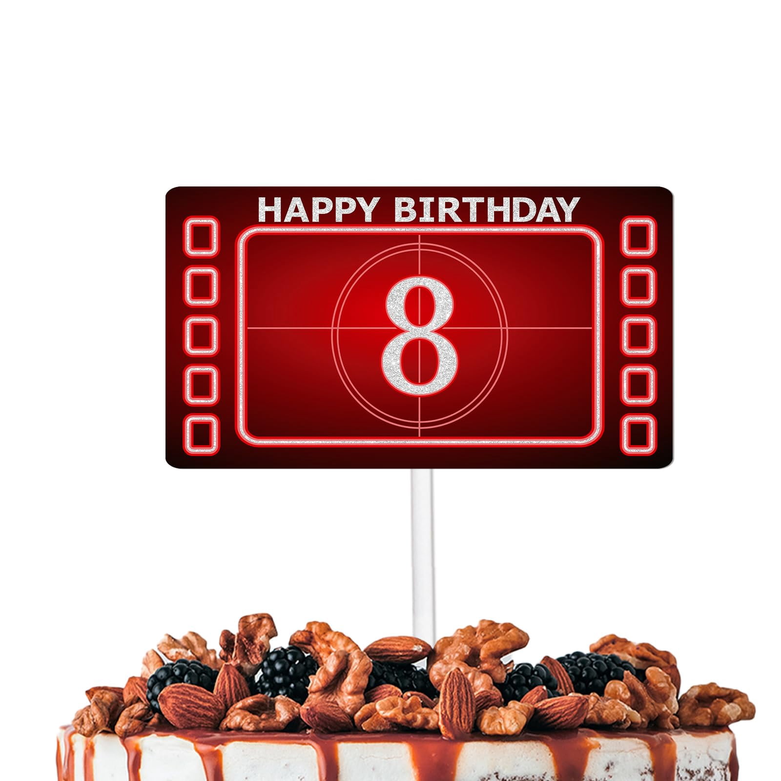 Red Glitter Happy TWE5 Birthday 8 Cake Topper Cheer to Movie Festival ...
