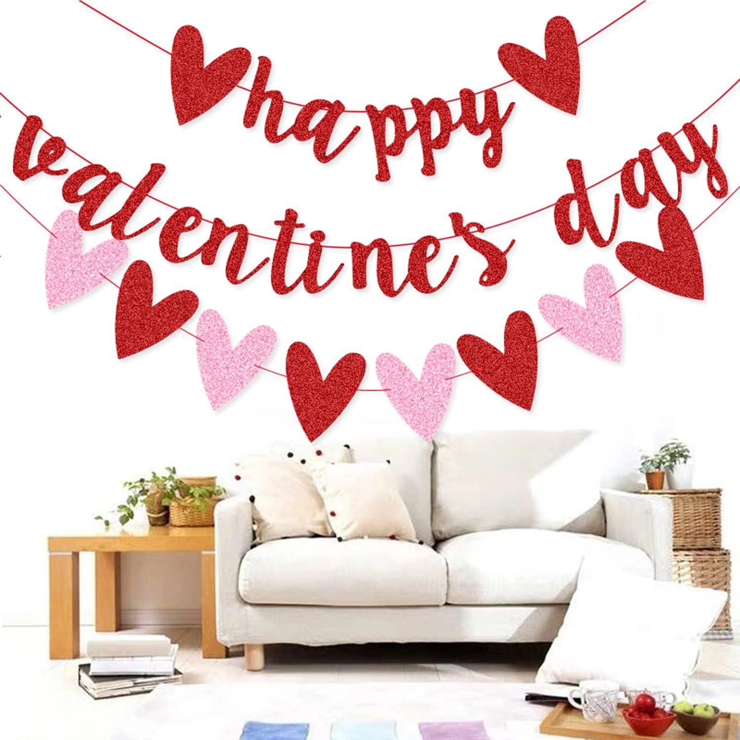 Red Glitter Happy Valentine's Day Banner with Red and Pink Glitter ...