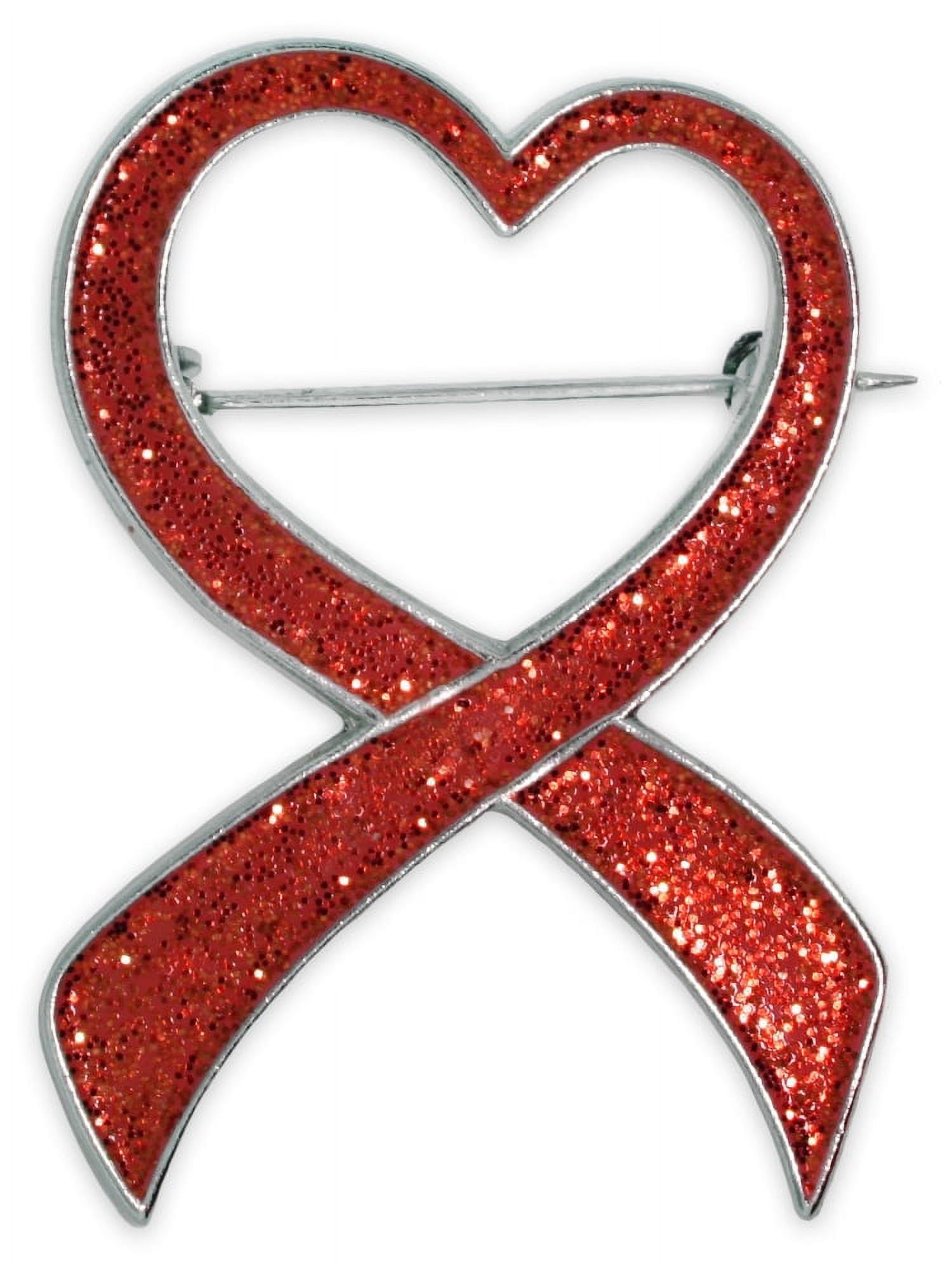 Red Glitter Heart Awareness Ribbon Valentine's Day Brooch Pin - 25 Pack ...