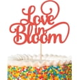 Red Glitter Love Bloom Script Cake Topper, Curly Font Cake Pick for ...