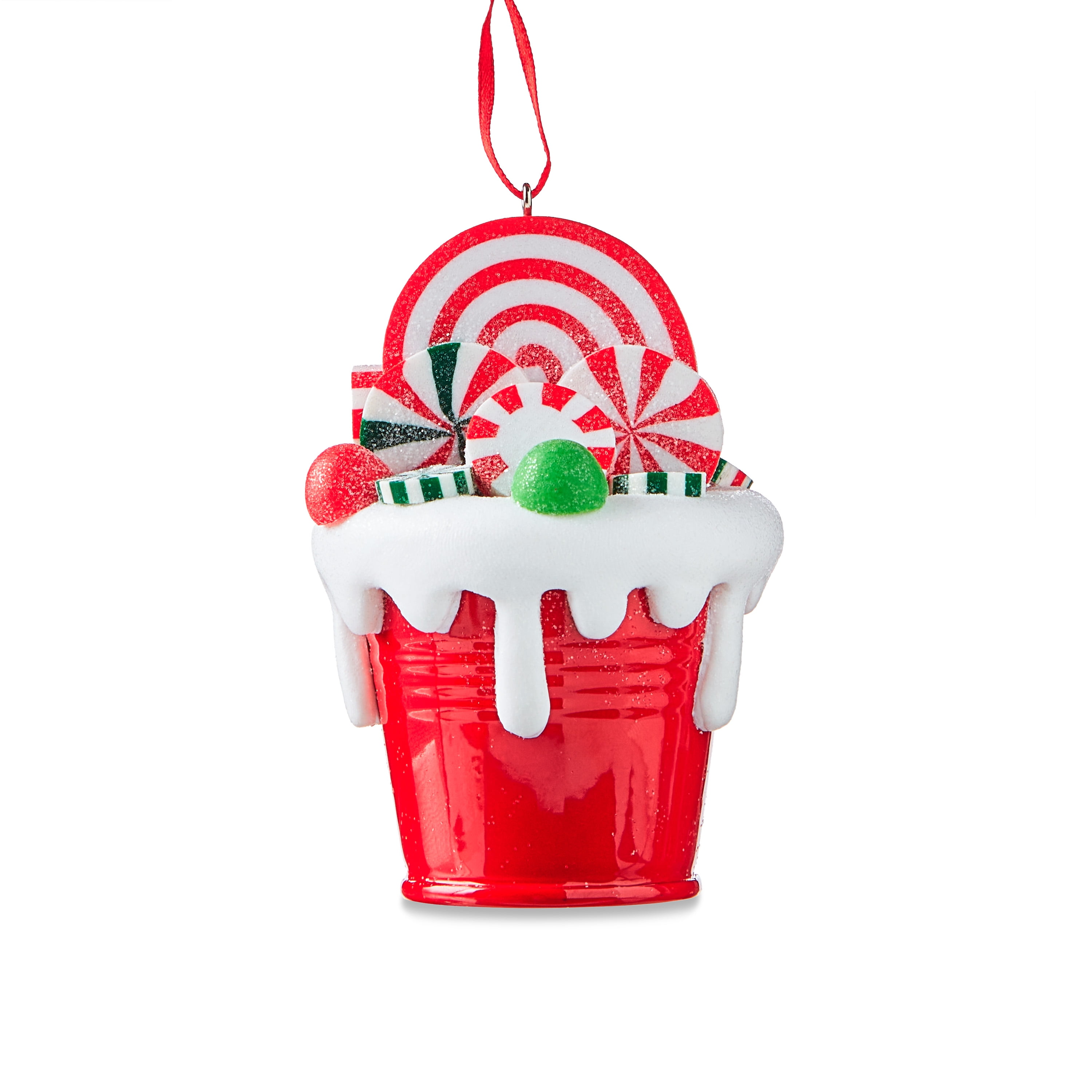 Red Glitter Peppermint Candy Filled Bucket Christmas Ornament, 3.5", by ...