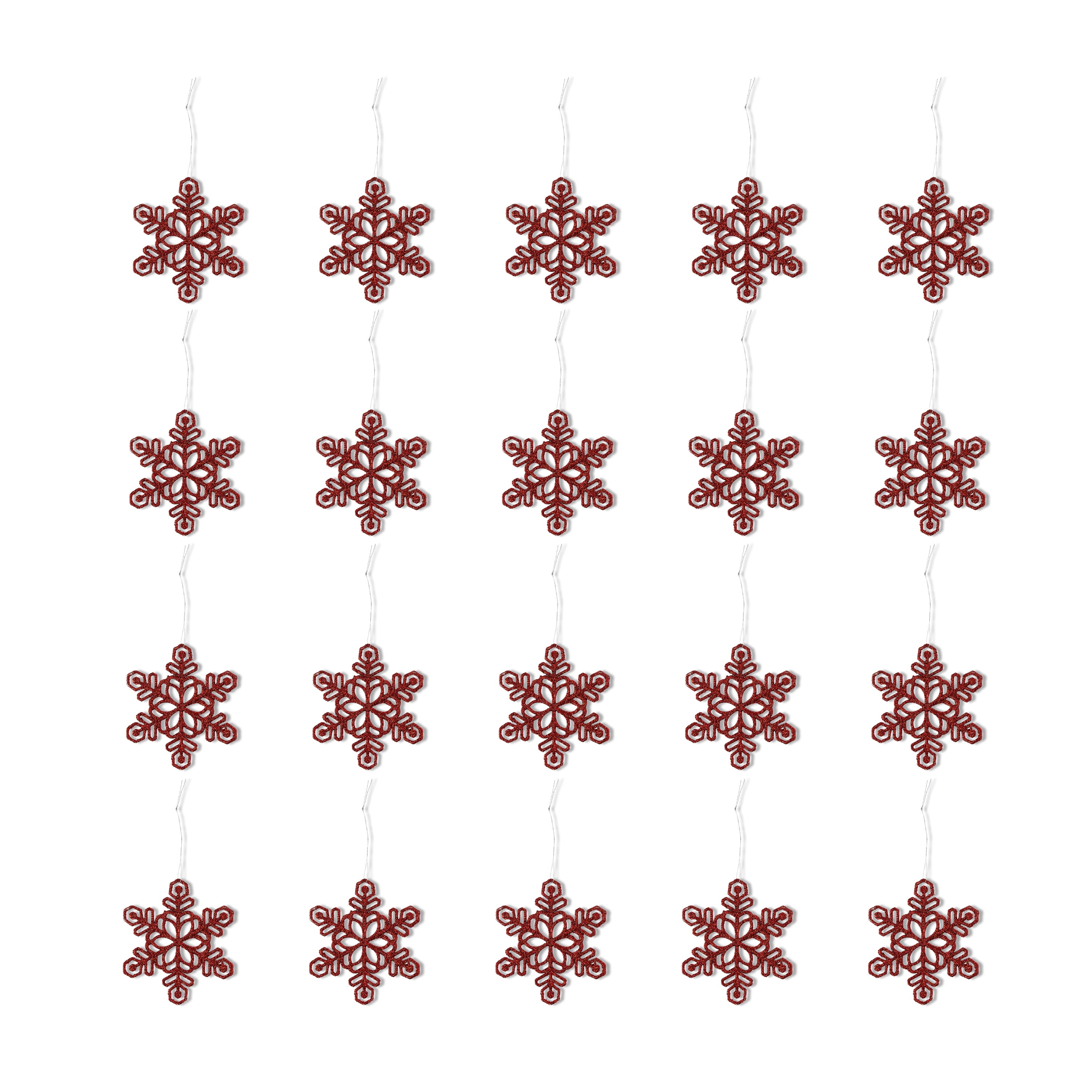 Red Glitter Snowflake Christmas Ornaments, 20 Count, by Holiday Time ...