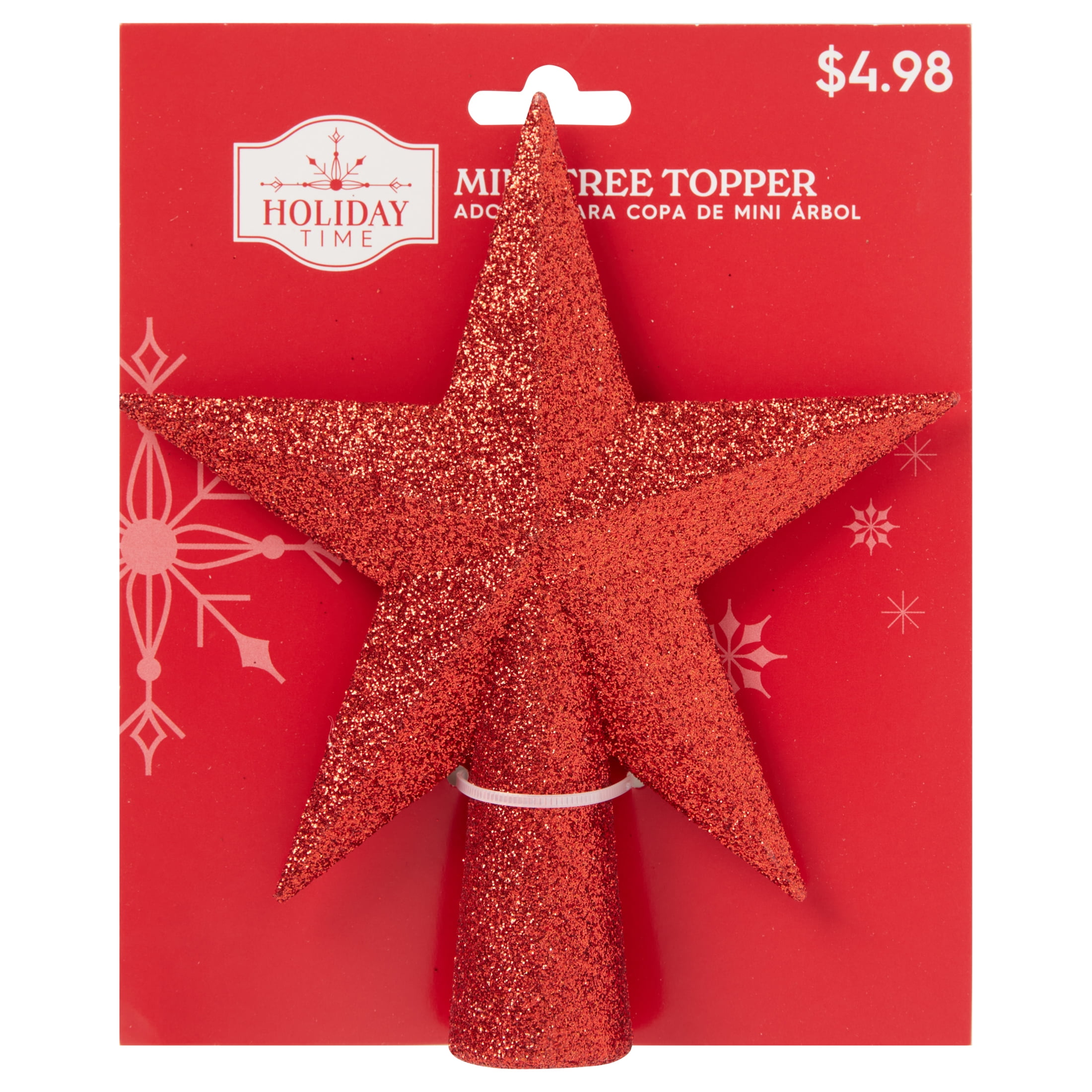 Red Glitter Star Mini Christmas Tree Topper, 6 in, by Holiday Time ...