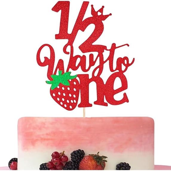 Red Glitter Strawberry Half Way to One Cake Topper for 6 Month Baby ...