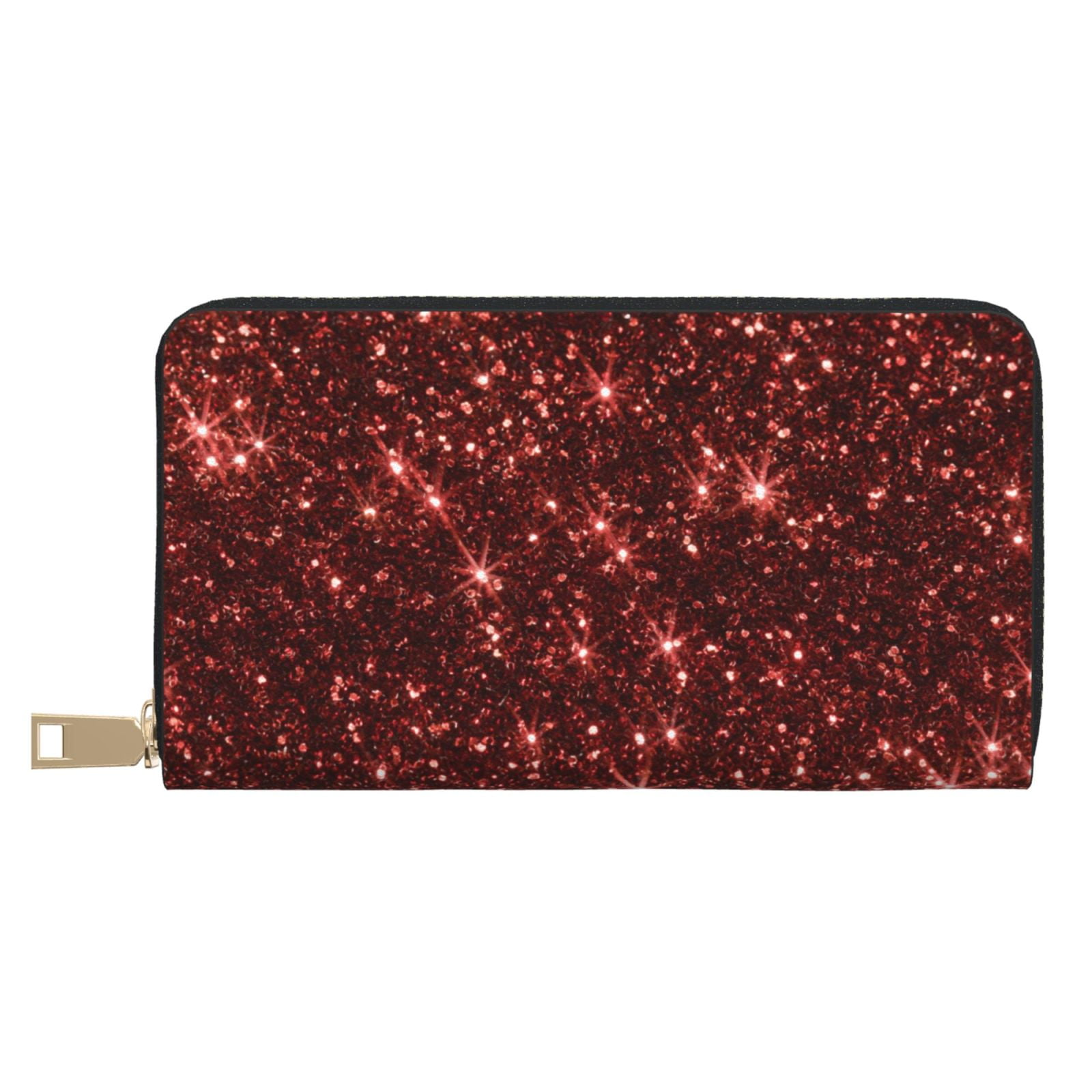 Red Glitter Texture Wallet Women, Leather Bifold Multi Card Wallet ...