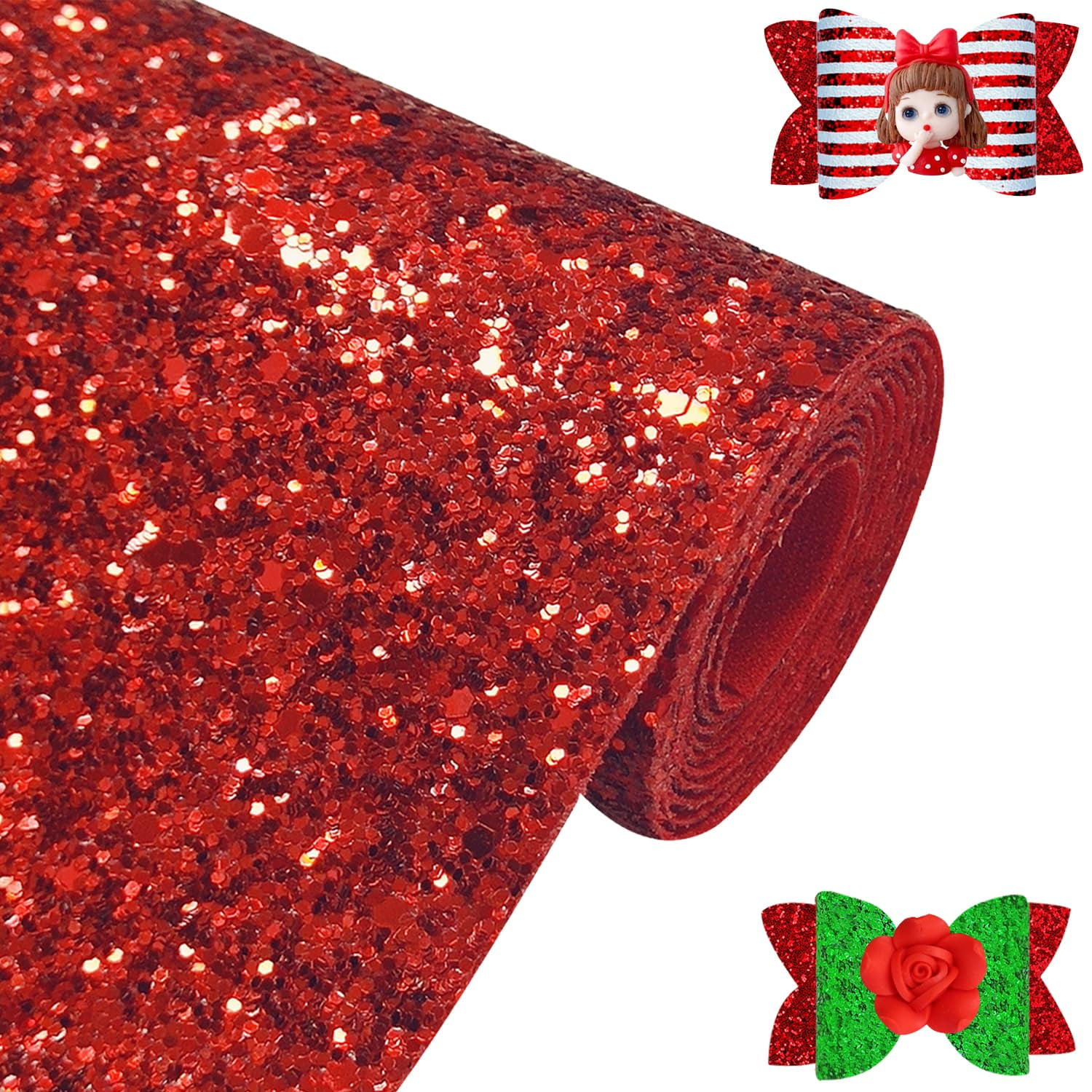 Red Glittered Faux Leather Roll 12x52 Inch, Chunky Sparkle Craft Fabric ...