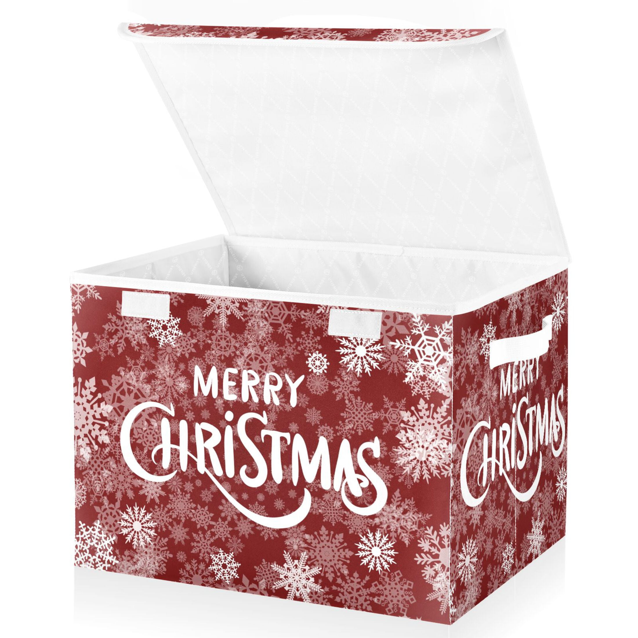 Red Glittering with Snowflakes Large Lidded Bin Foldable Storage ...