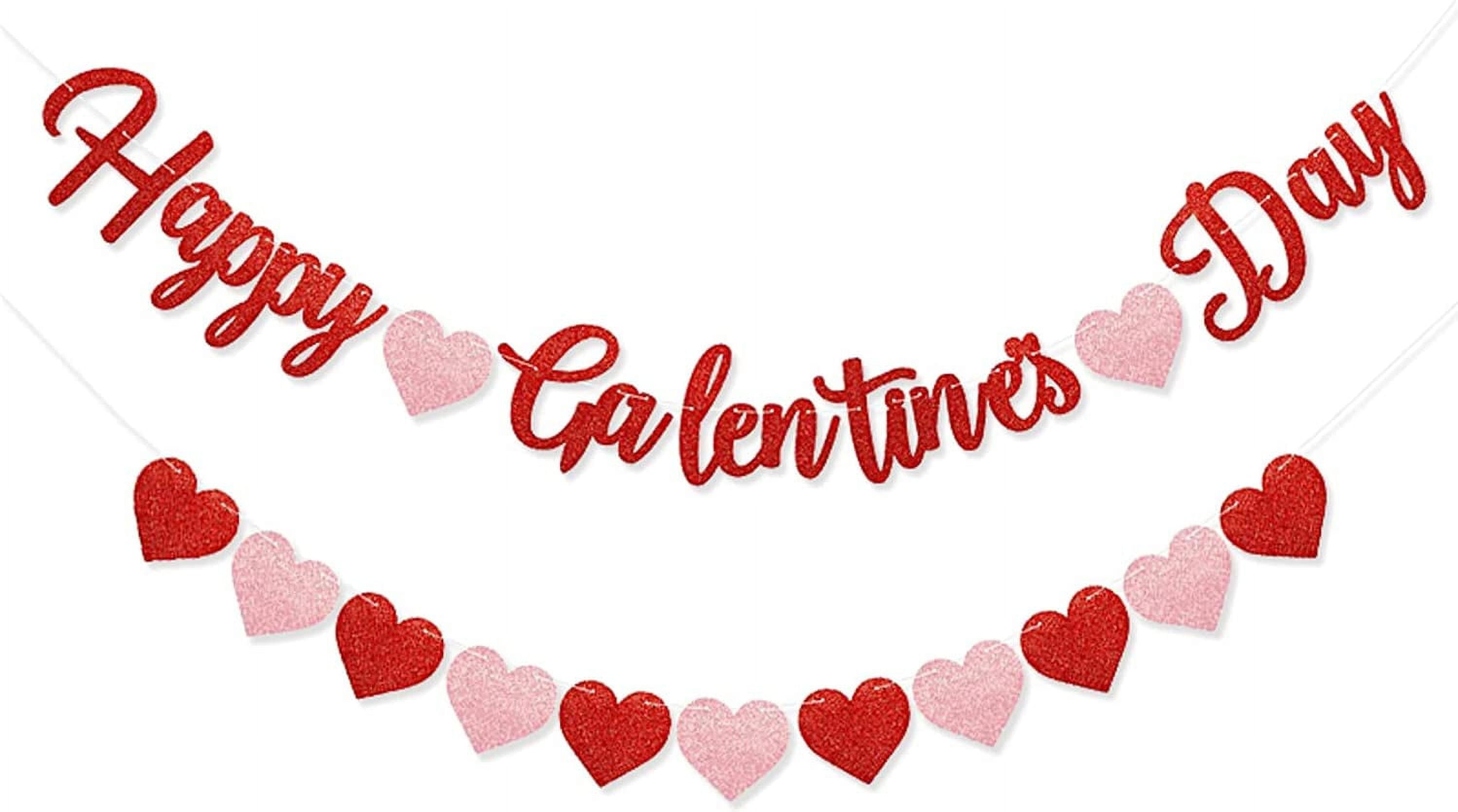 Red Glittery Happy Galentines Day Banner and Red Pink Glittery Heart ...