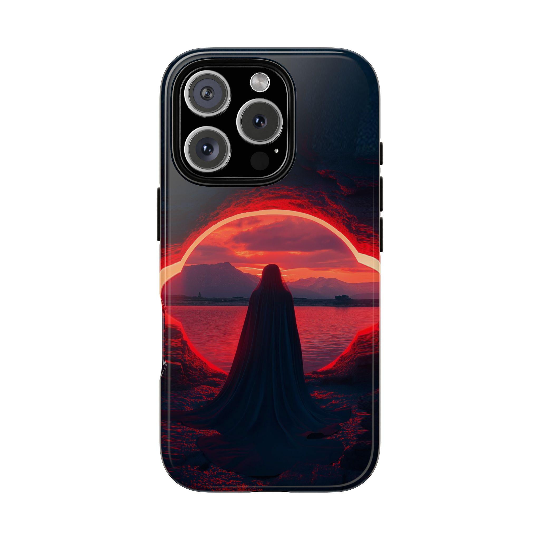 Red Glow Silhouette Phone Case Futuristic Hooded Art for iPhone 17 11 ...