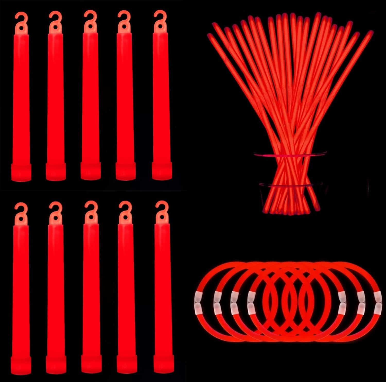 Red Glow Sticks Bulk 50pcs 8” Red Glow Stick And Connectors 10pcs