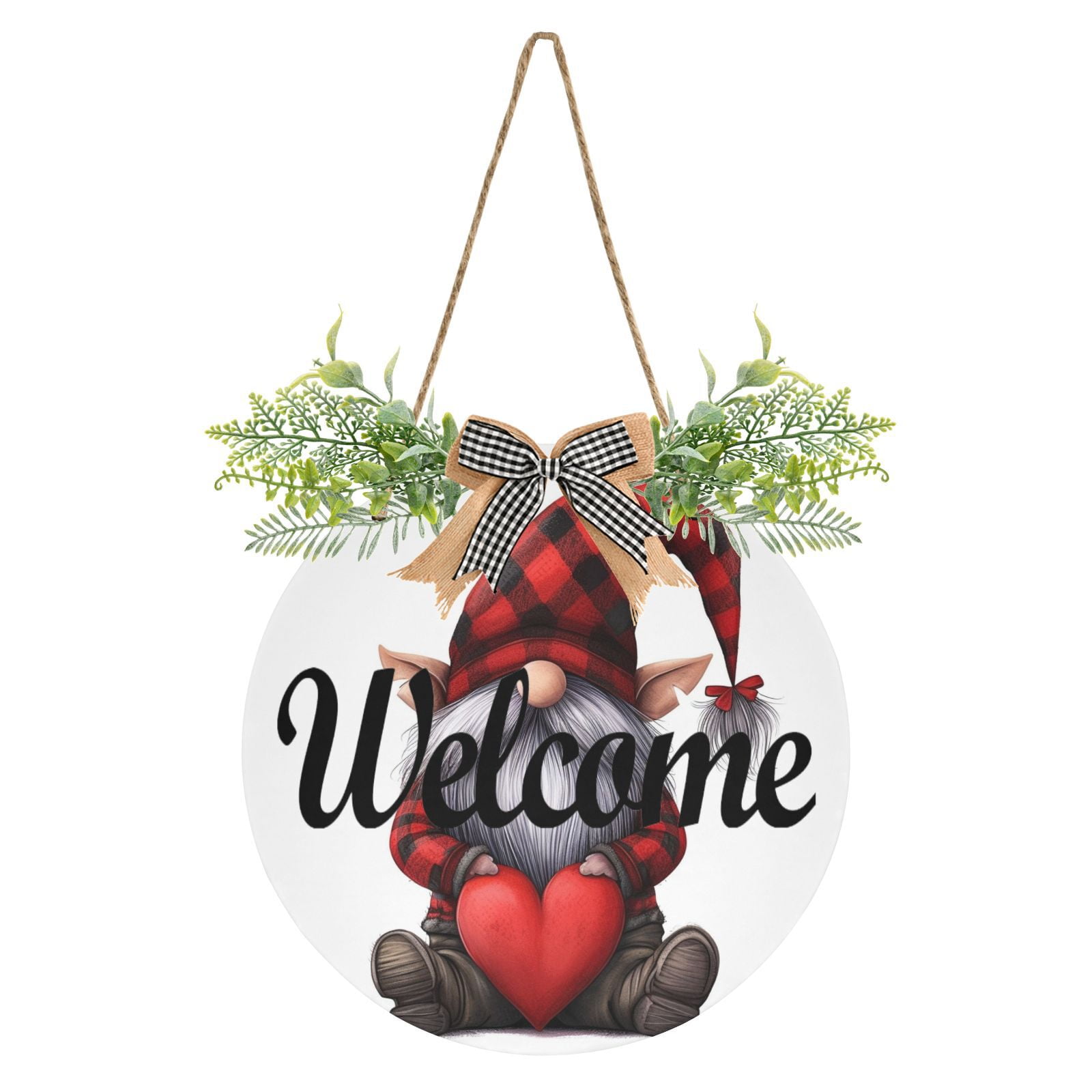 Red Gnome Heart Welcome Sign for Front Door Wreath Door Sign for ...