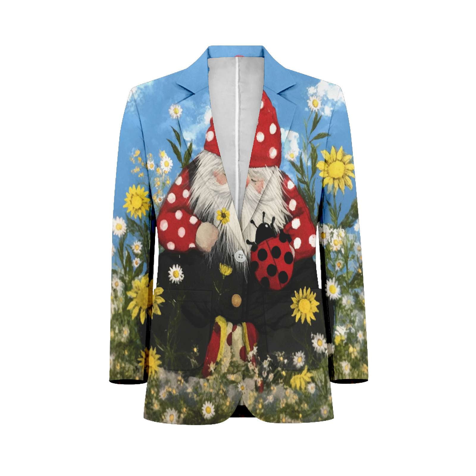 Red Gnome Hippie Flowers Ladybugs Customized Men's Suits full man Shawl ...