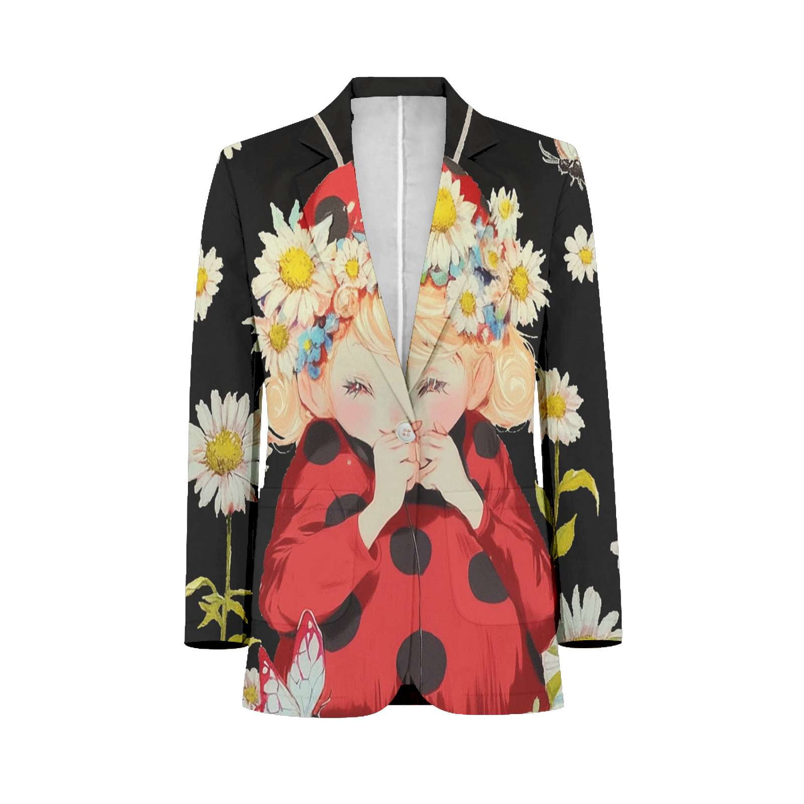 Red Gnome Hippie Flowers Ladybugs Customized Men's Suits full man Shawl ...