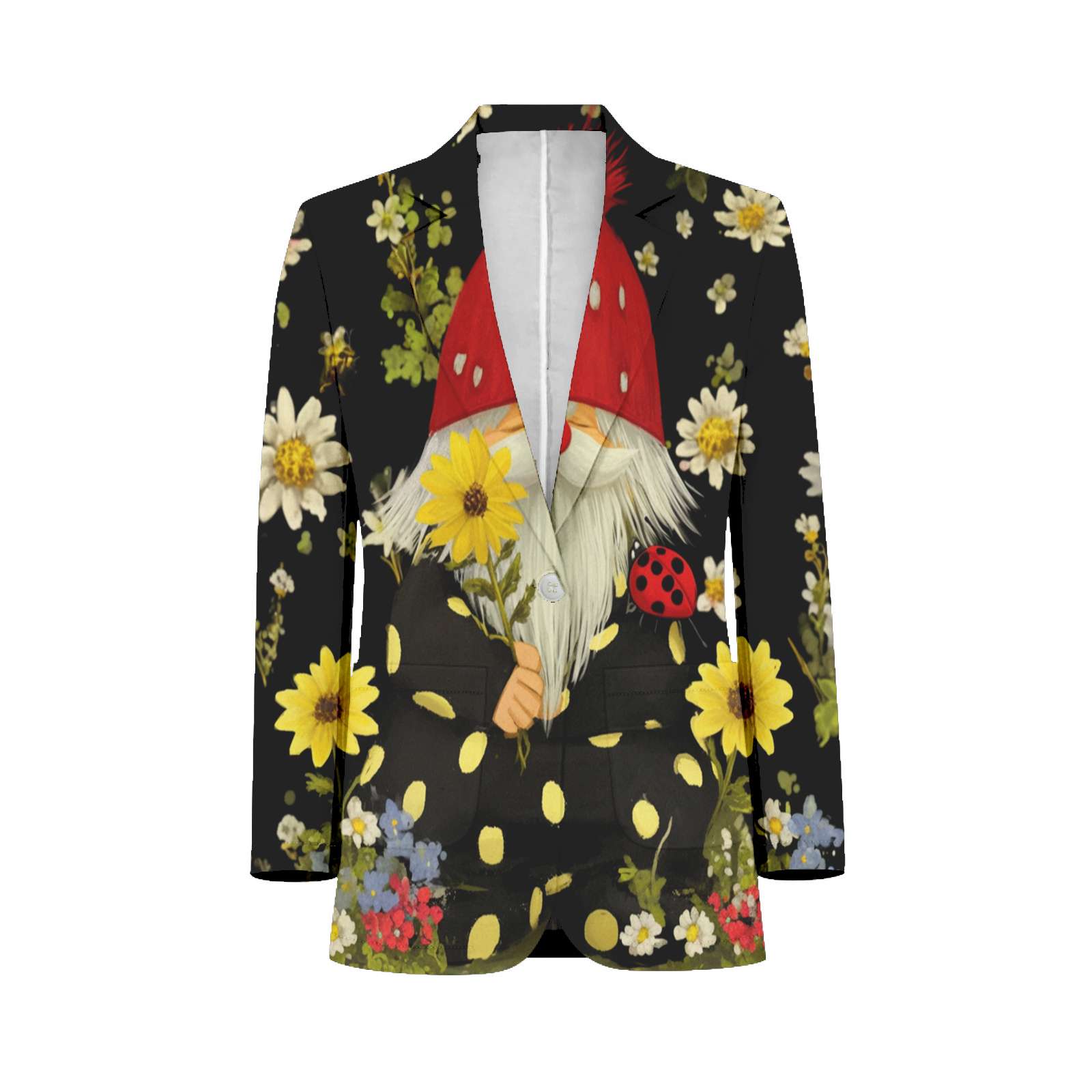 Red Gnome Hippie Flowers Ladybugs Men's Suit Blazer Casual Party Wear ...