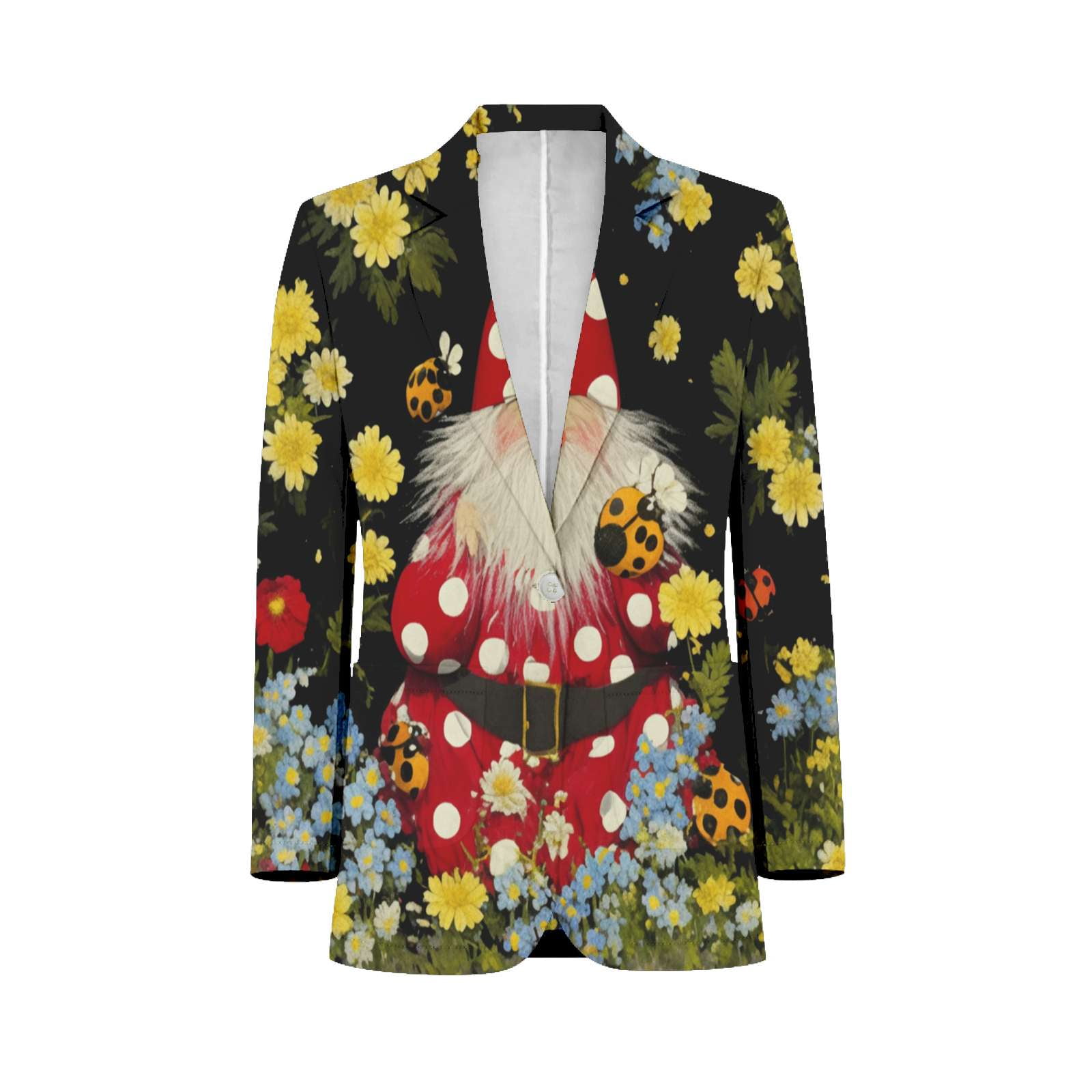 Red Gnome Hippie Flowers Ladybugs Men's Suit Blazer Casual Party Wear ...