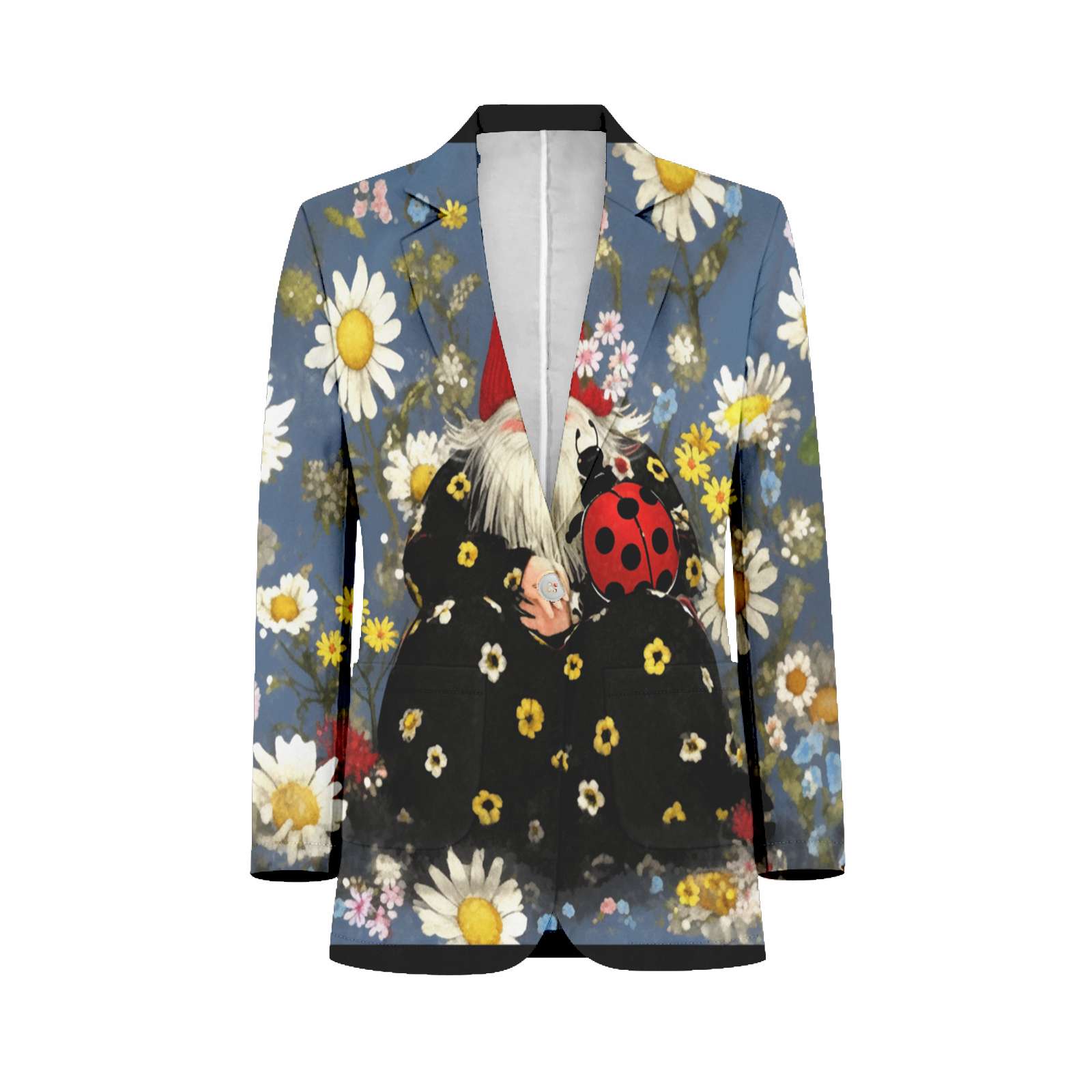 Red Gnome Hippie Flowers Ladybugs Mens Suits Shawl Collar Slim Fit Suit ...