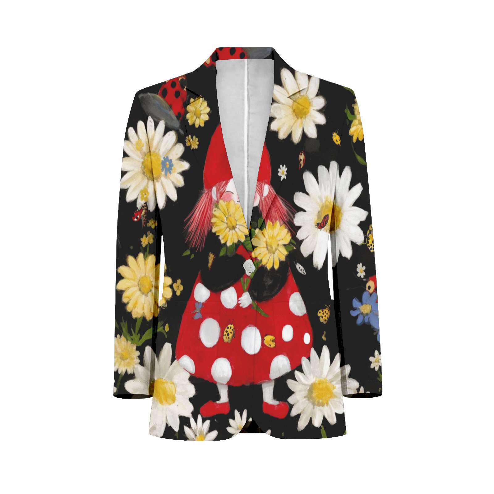 Red Gnome Hippie Flowers Ladybugs Mens Suits Shawl Collar Slim Fit Suit ...