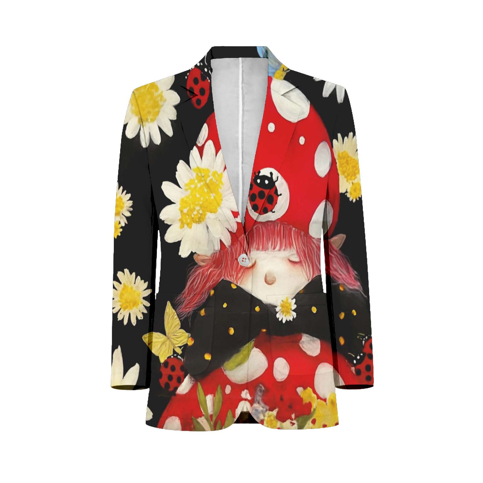 Red Gnome Hippie Flowers Ladybugs Mens Suits Shawl Collar Slim Fit Suit ...