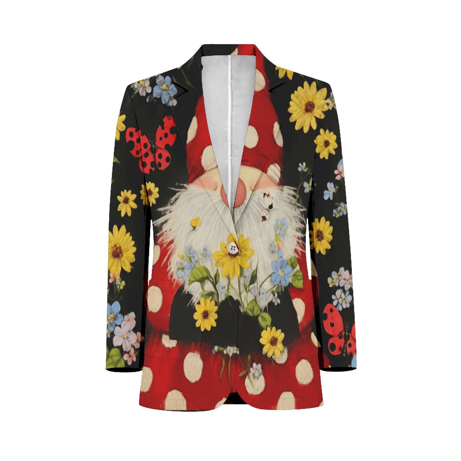 Red Gnome Hippie Flowers Ladybugs Mens Suits Shawl Collar Slim Fit Suit ...