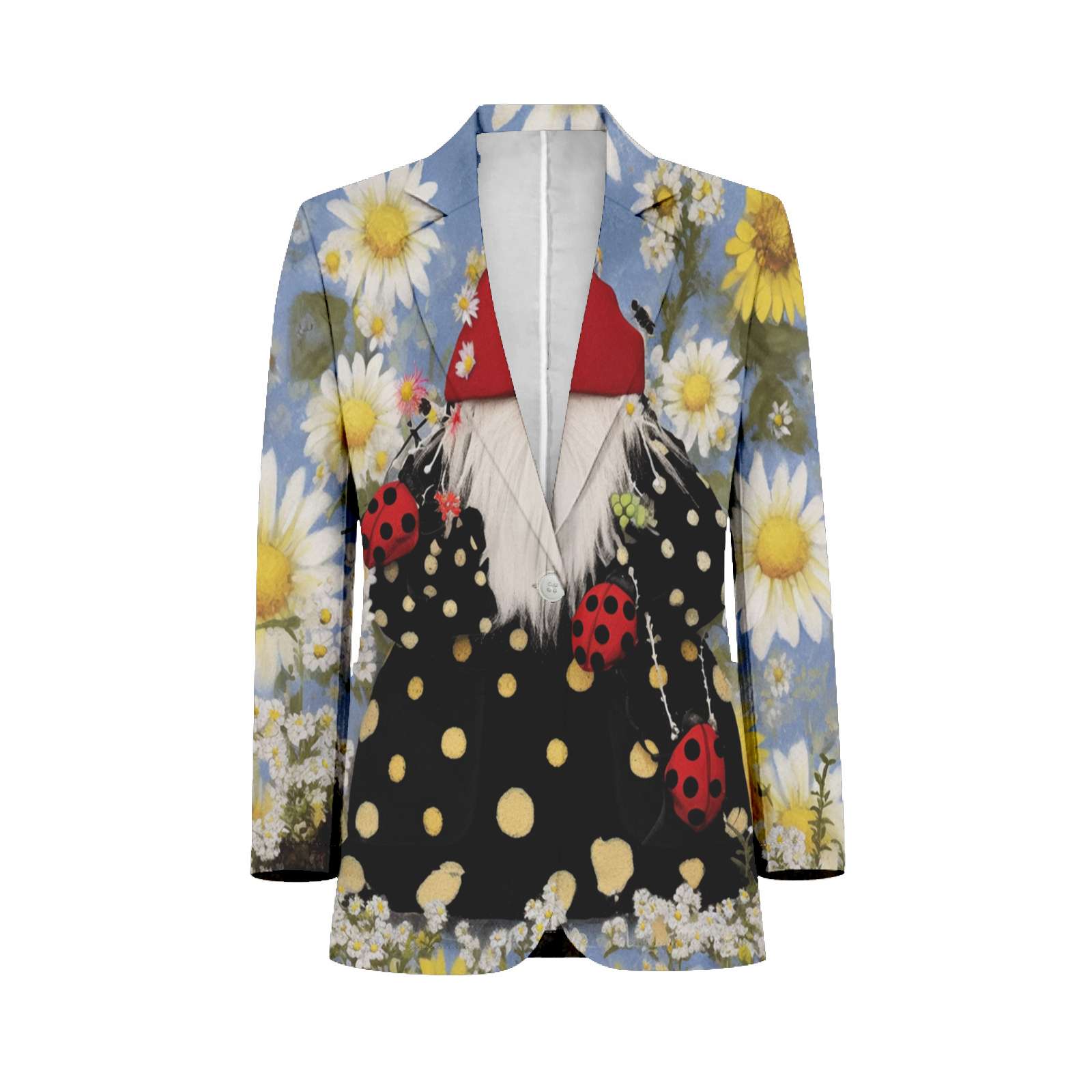 Red Gnome Hippie Flowers Ladybugs Mens Suits Shawl Collar Slim Fit Suit ...