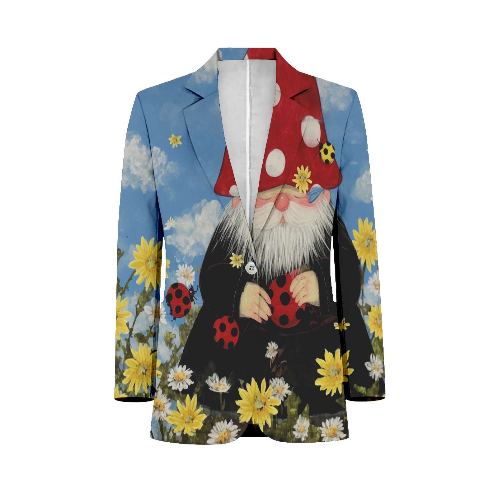 Red Gnome Hippie Flowers Ladybugs Mens Suits Shawl Collar Slim Fit Suit ...