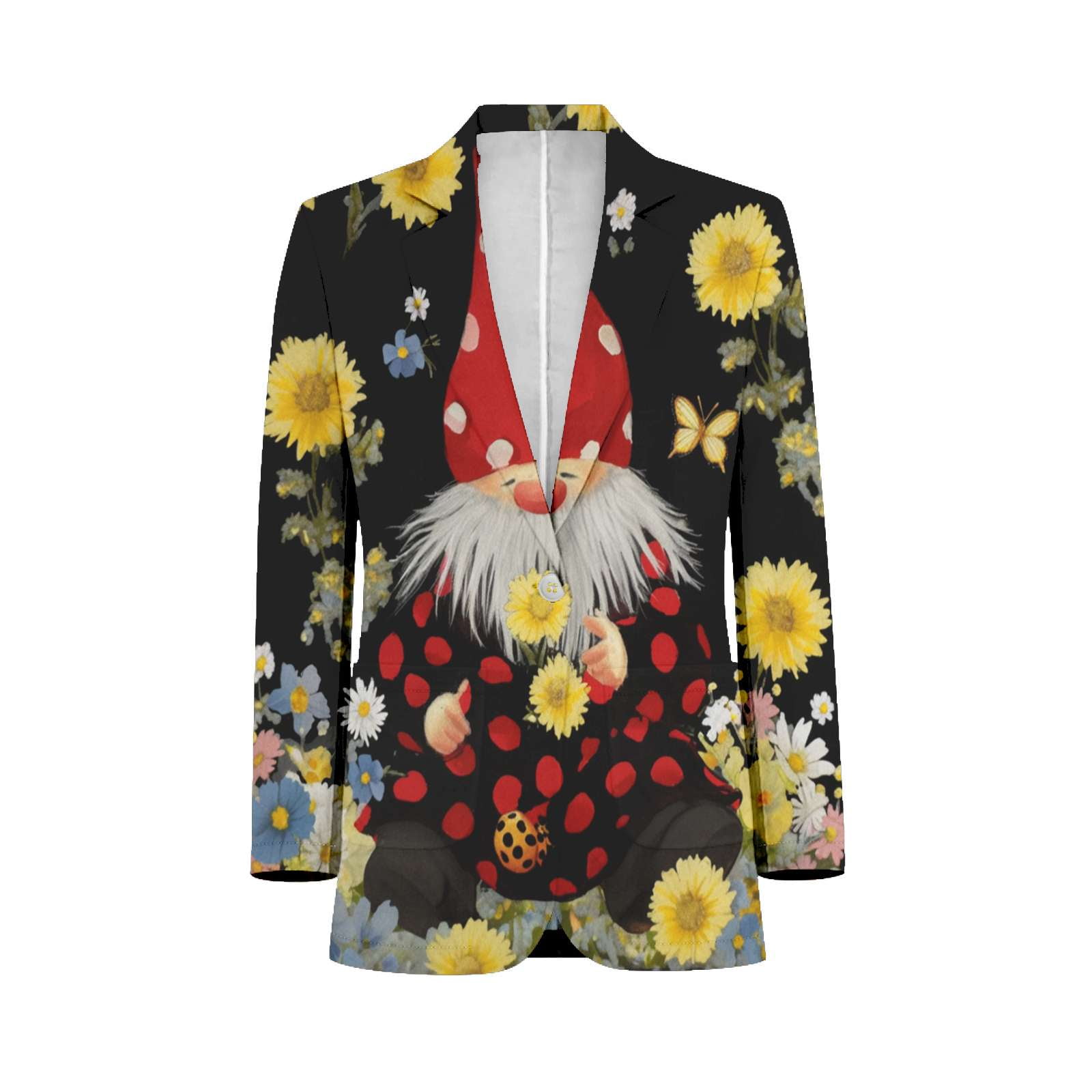 Red Gnome Hippie Flowers Ladybugs Mens Suits Shawl Collar Slim Fit Suit ...