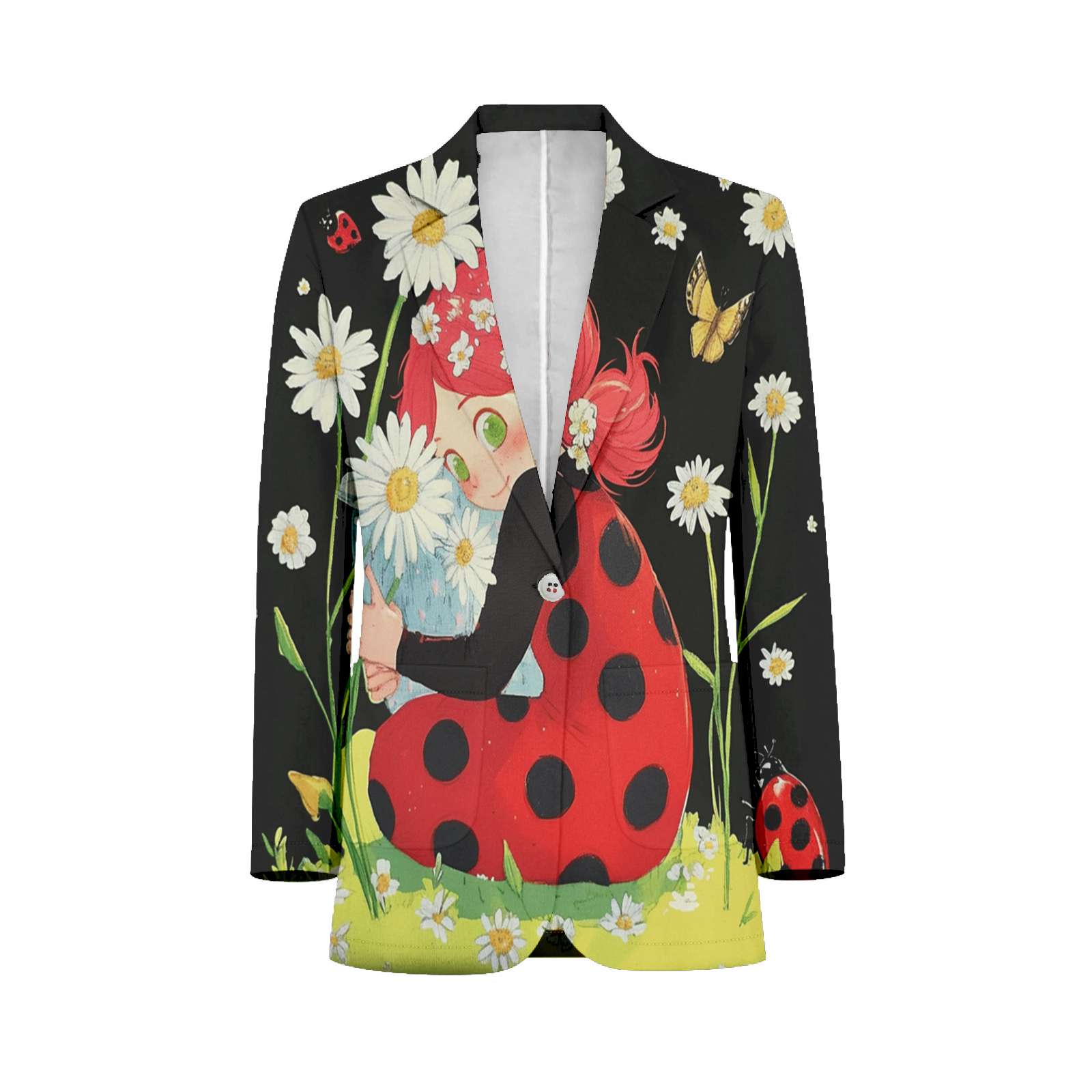 Red Gnome Hippie Flowers Ladybugs Mens Suits Shawl Collar Slim Fit Suit ...