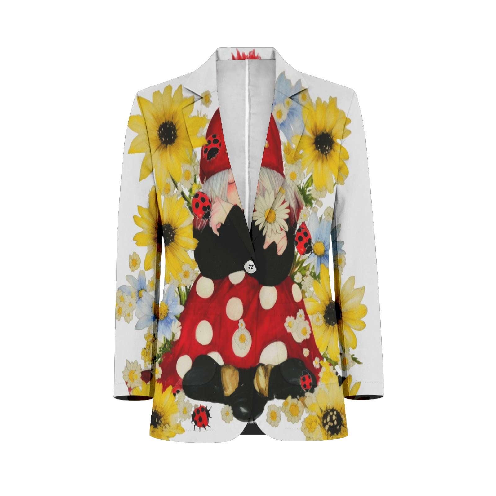 Red Gnome Hippie Flowers Ladybugs Mens Suits Shawl Collar Slim Fit Suit ...