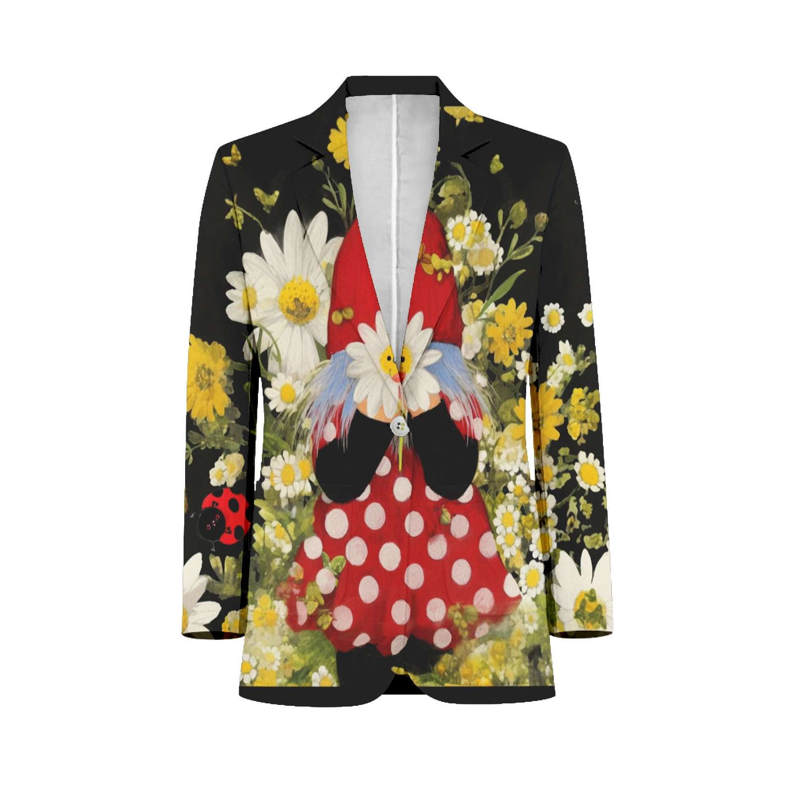 Red Gnome Hippie Flowers Ladybugs Mens Suits Shawl Collar Slim Fit Suit ...