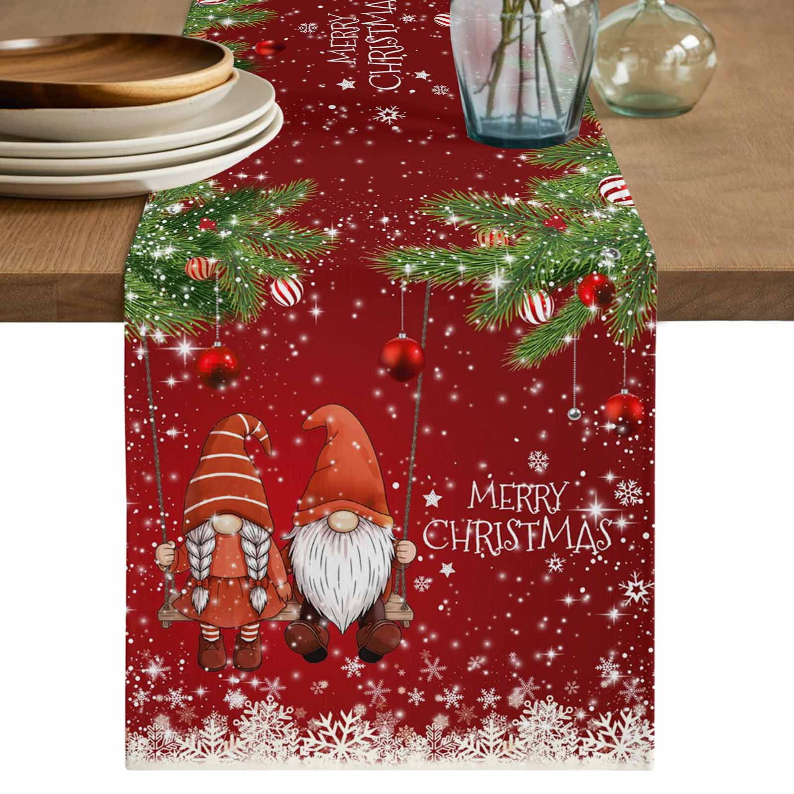 Red Gnomes Christmas Table Runner 108 Inches, Xmas Weeping Balls ...